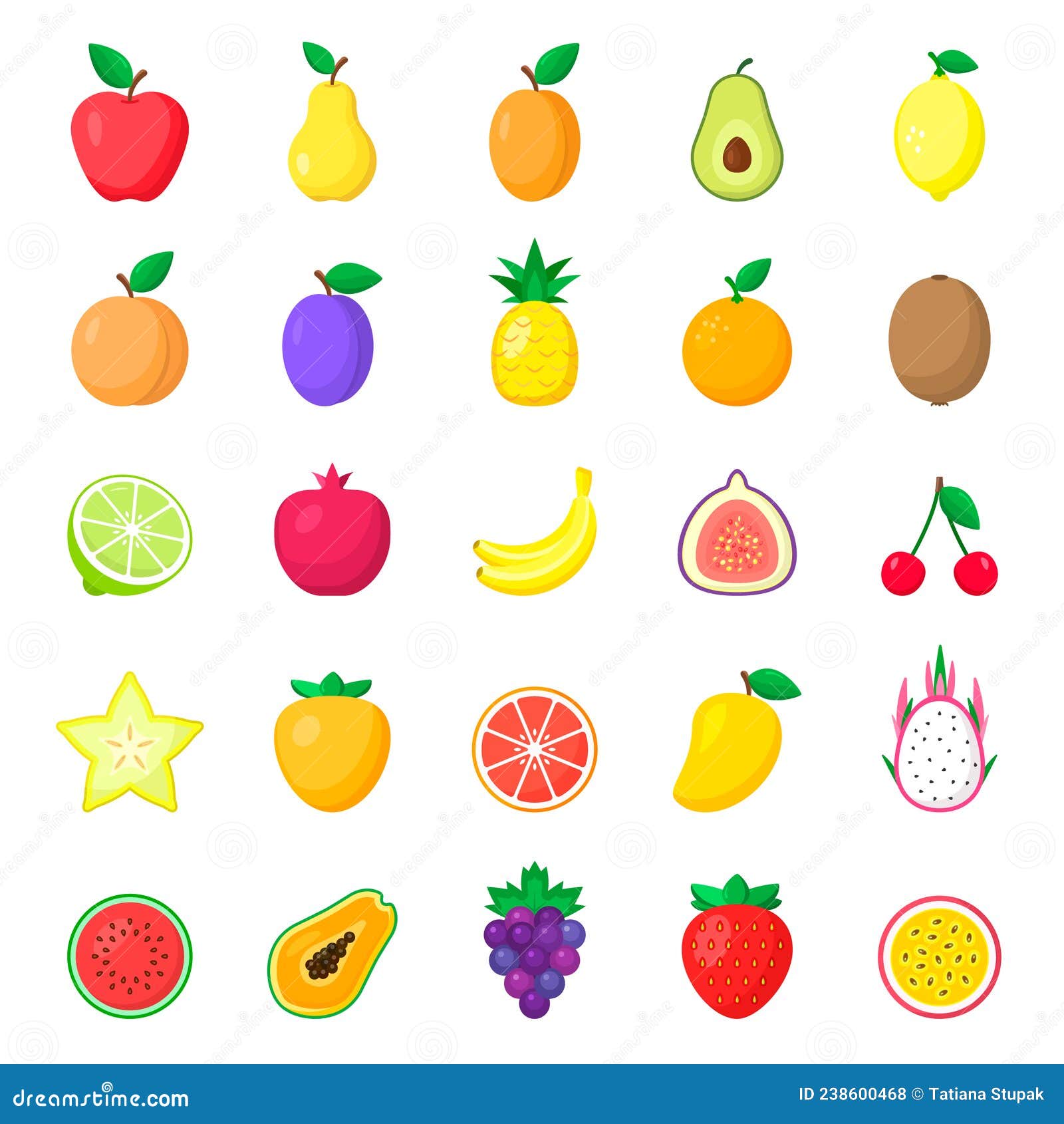 Fruit Icon Set, Vector Color Fruit Isolated Symbols Collection Stock ...