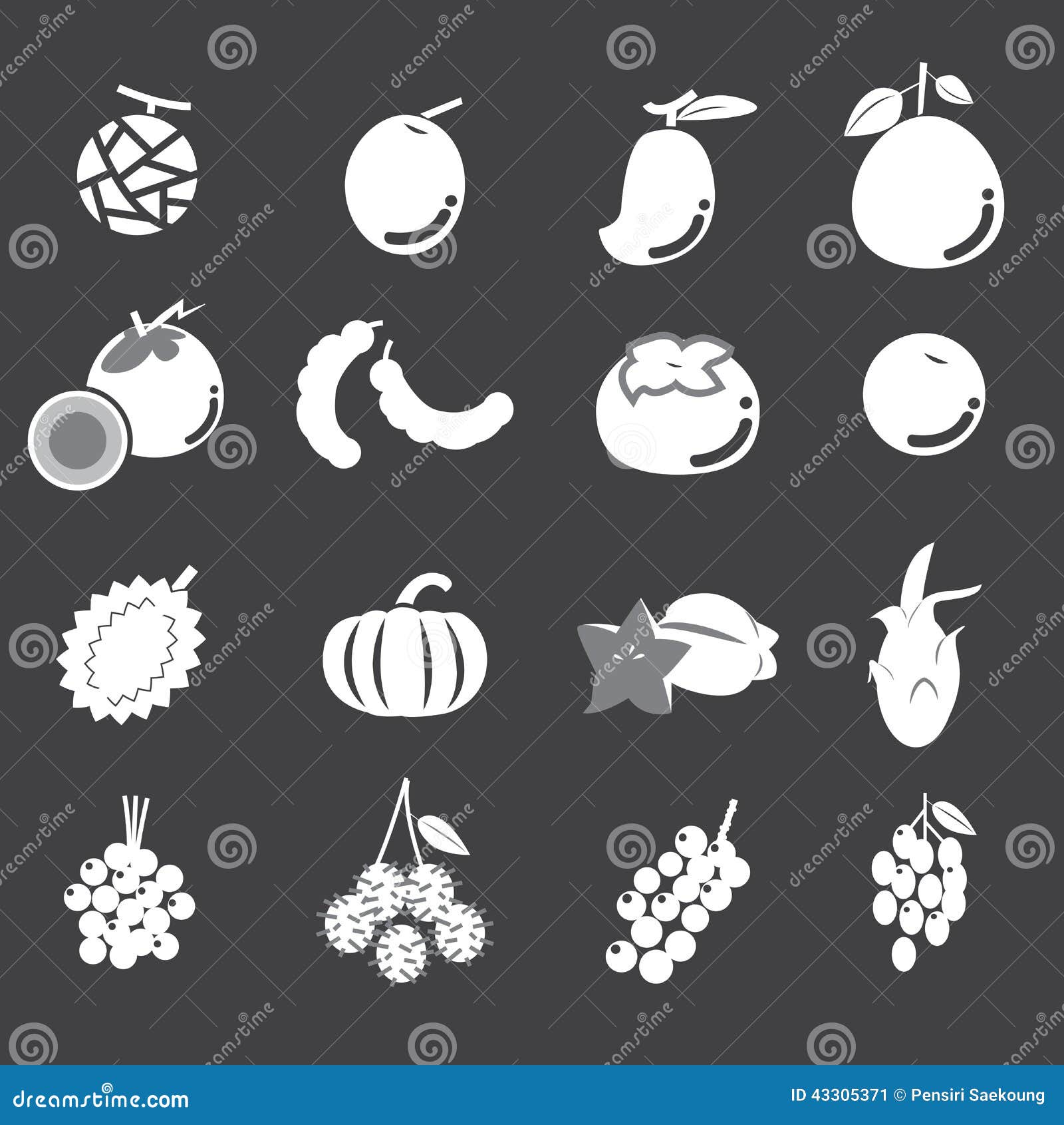 Fruit icon set stock vector. Illustration of black, mango - 43305371