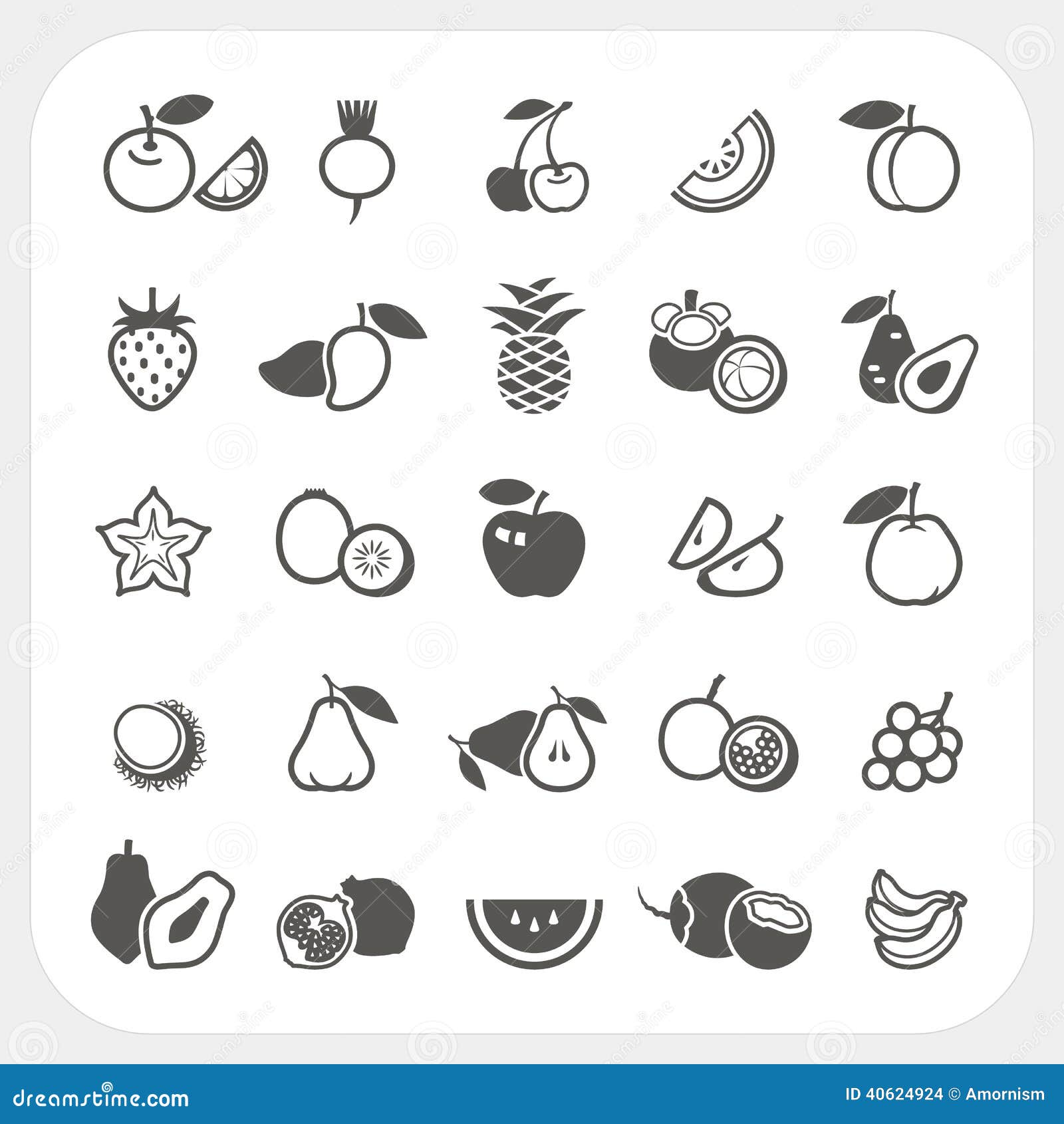 Fruit icons set stock vector. Illustration of peach, coconut - 40624924