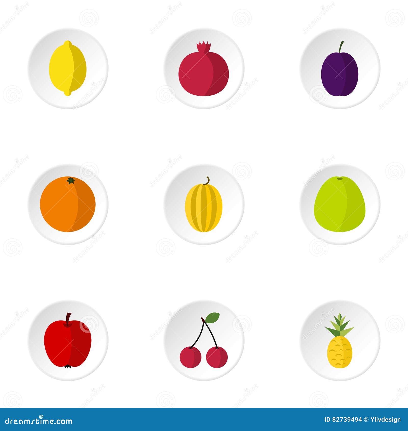 Fruit Icons Set, Flat Style Stock Vector - Illustration of dieting ...