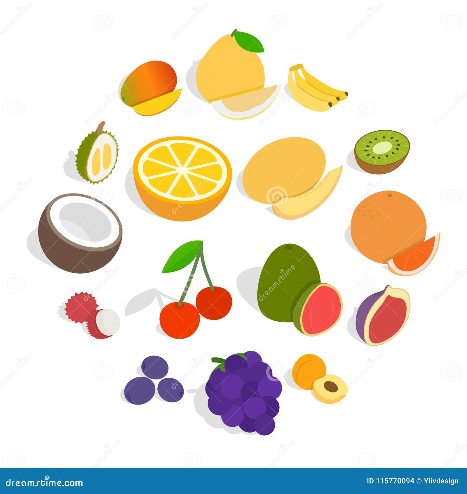Fruit Icons Set, Isometric 3d Style Stock Vector - Illustration of ...