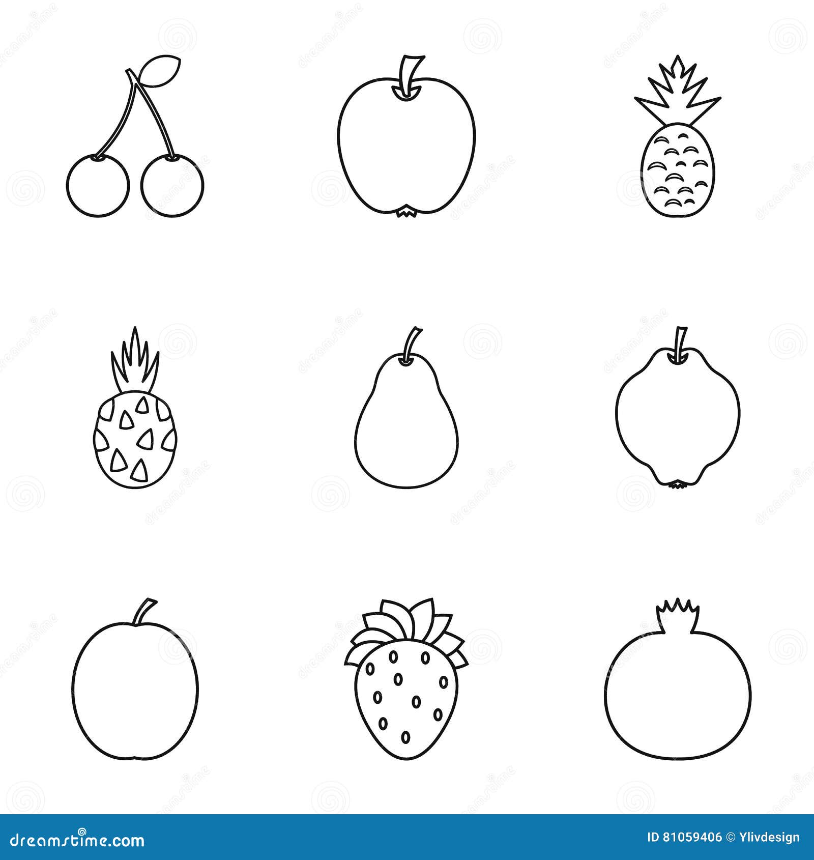 Fruit Icons Set, Outline Style Stock Vector - Illustration of lifestyle ...