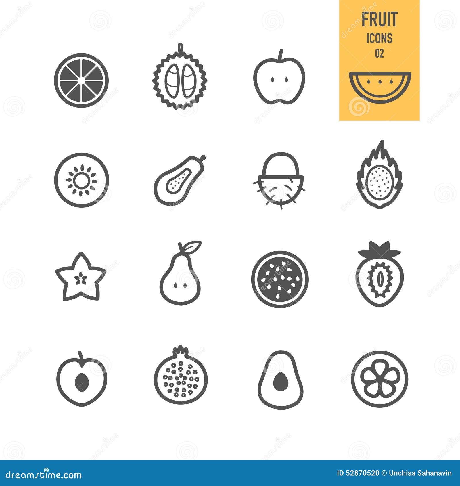 Fruit Icons Set. Sliced Fruit Stock Vector - Illustration of ...