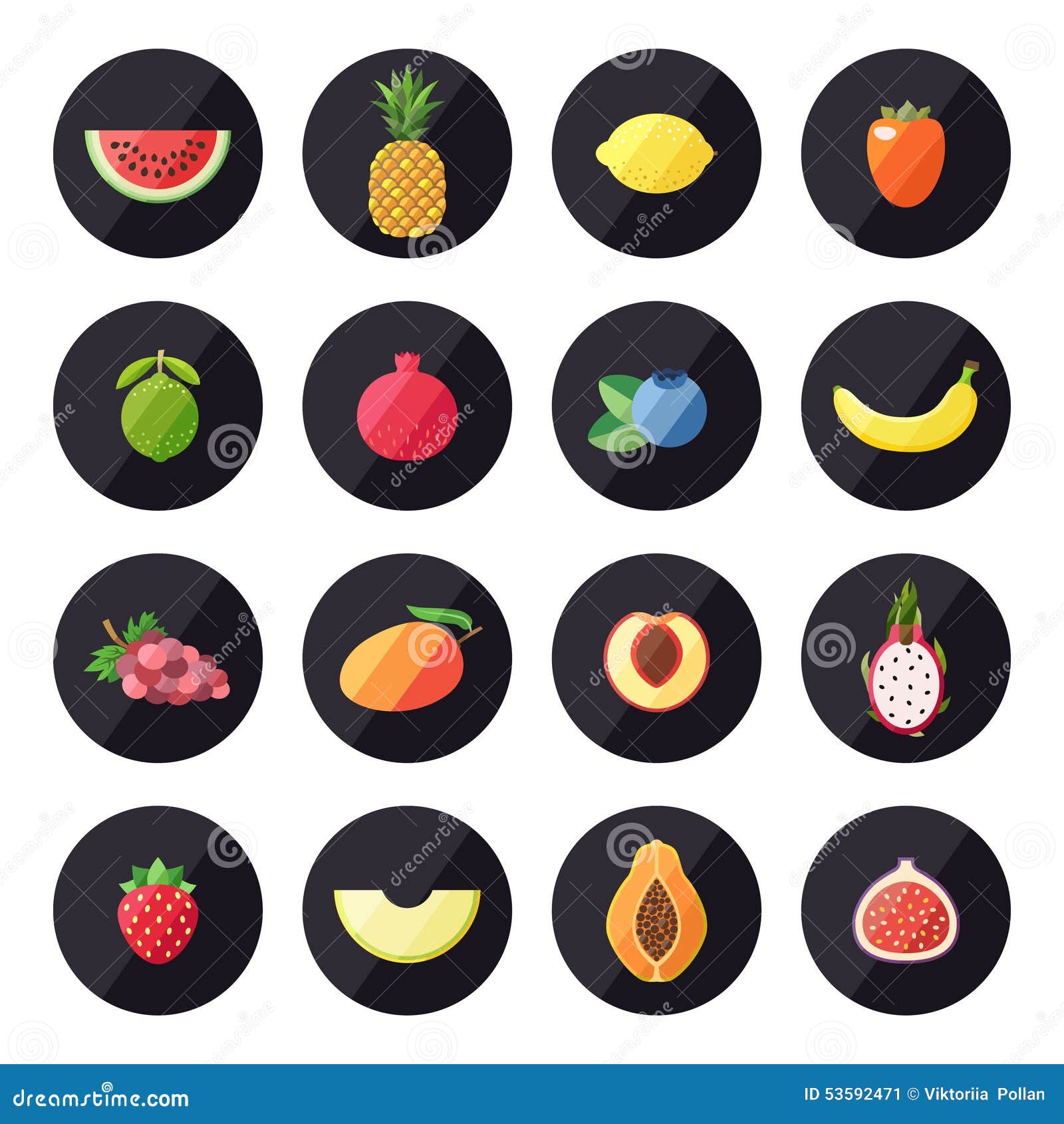 Fruit Icons Vector Set. Modern Flat Design Stock Vector - Illustration ...