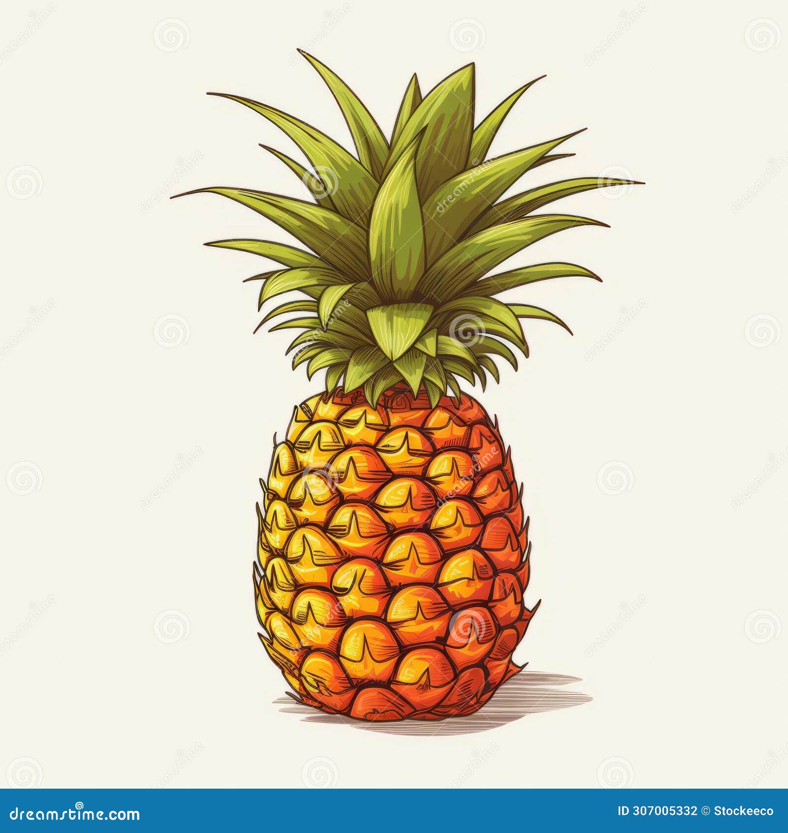 Hand Drawn Pineapple Illustration with Realistic Color Schemes Stock ...