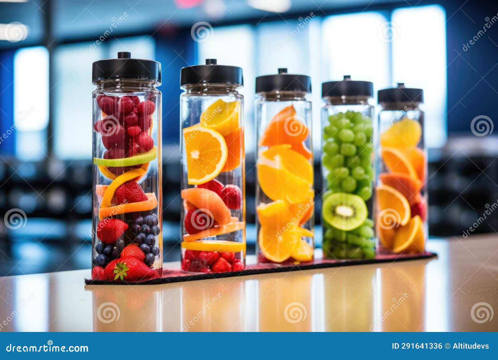 Fruit Infused Water Bottles at a Gyms Hydration Station Stock Photo ...