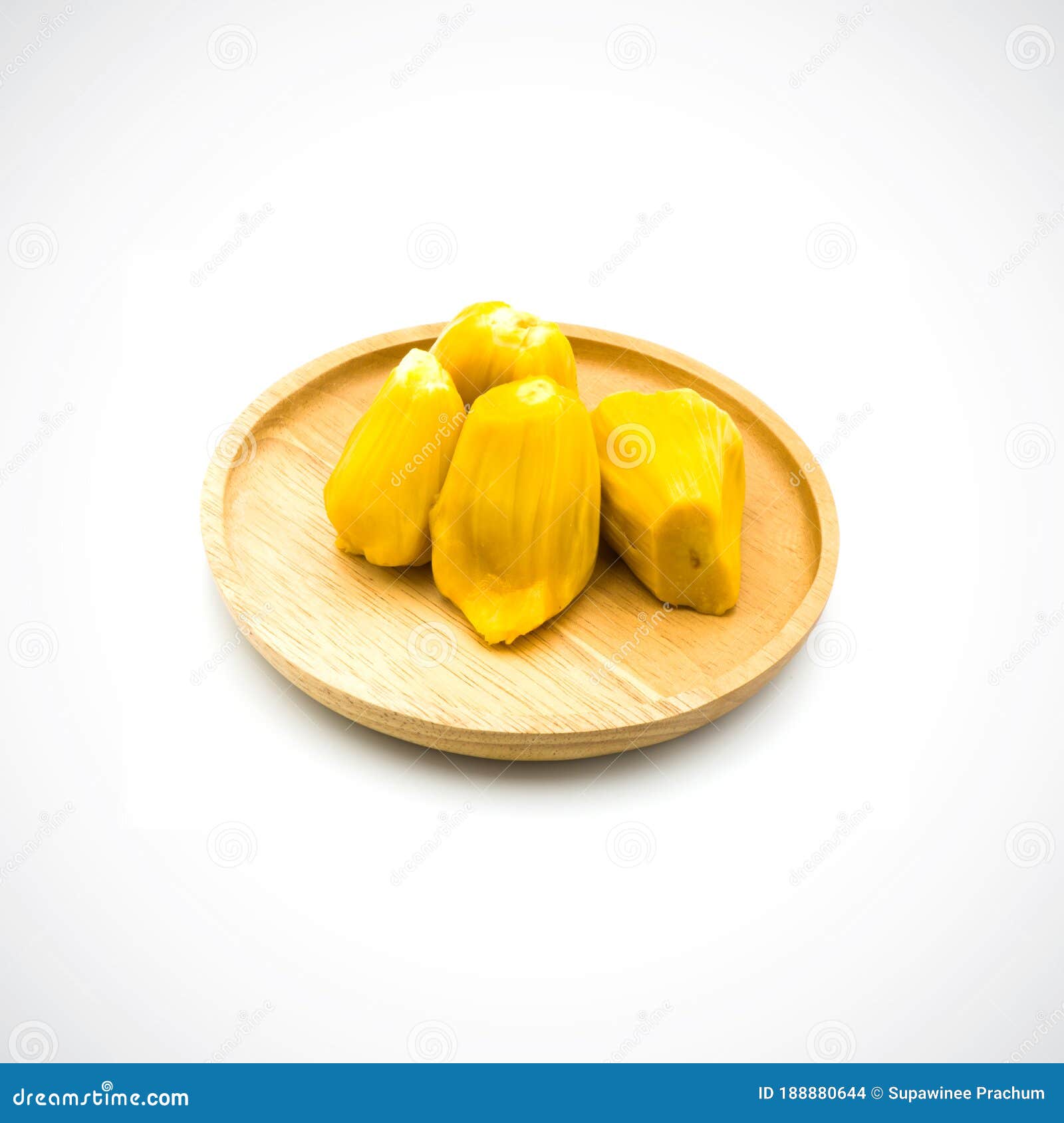 Fruit Jackfruit in a Wooden Plate Isolated on the White Background ...