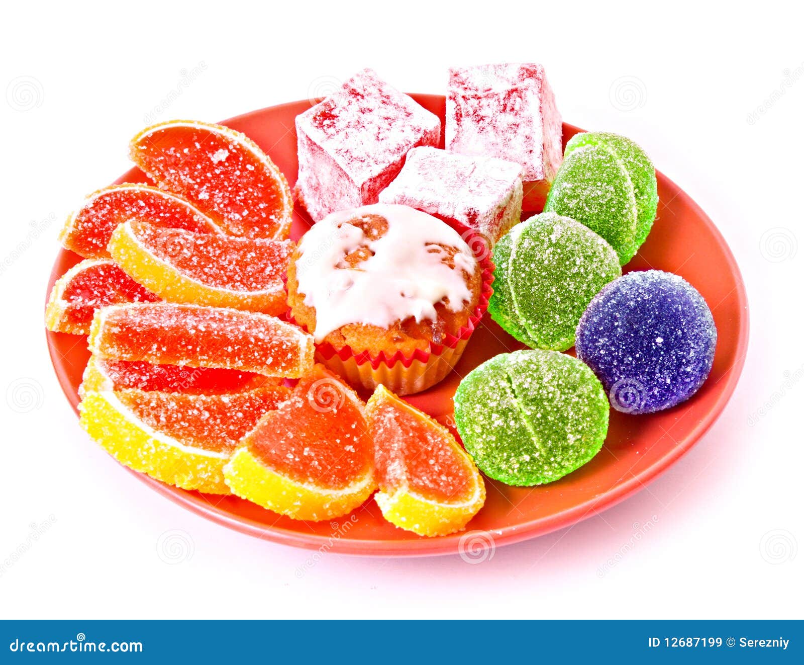 Fruit jelly on red plate stock image. Image of dessert - 12687199