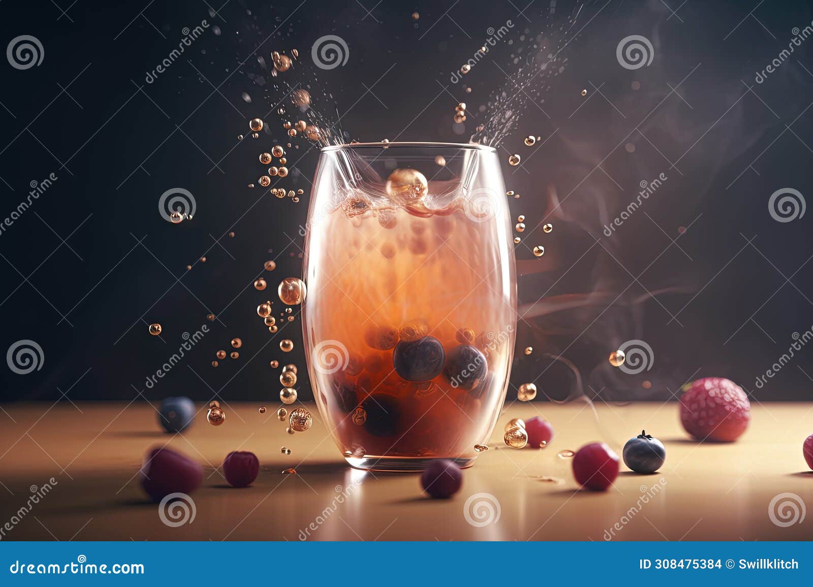 Fruit Juice and Berries in Bubble Tea with Juicy Splash in the Glass ...