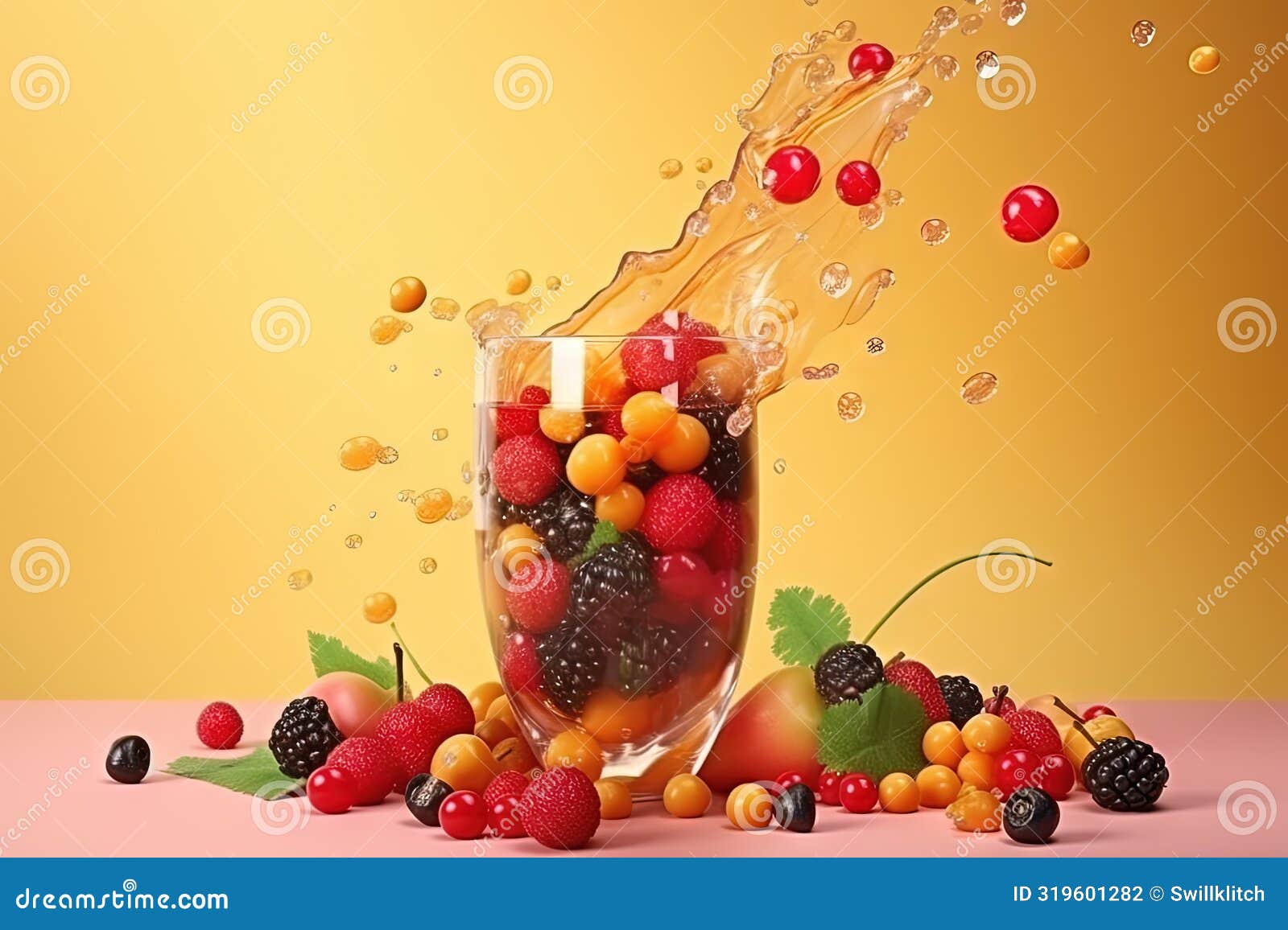 Fruit Juice and Berries in Bubble Tea with Juicy Splash in the Glass ...