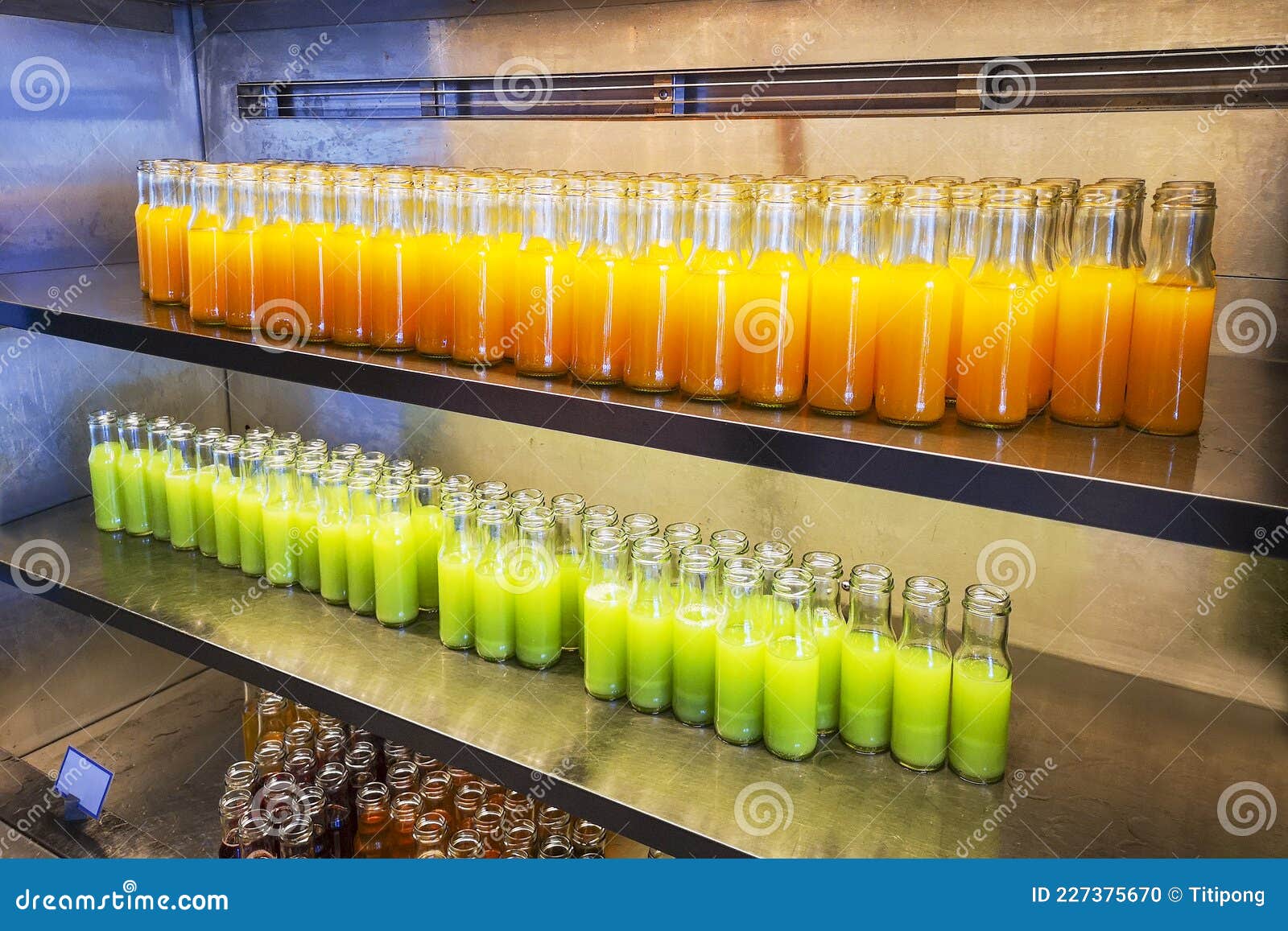 Fruit Juice Bottle Buffet in the Refrigerator Stock Photo - Image of ...