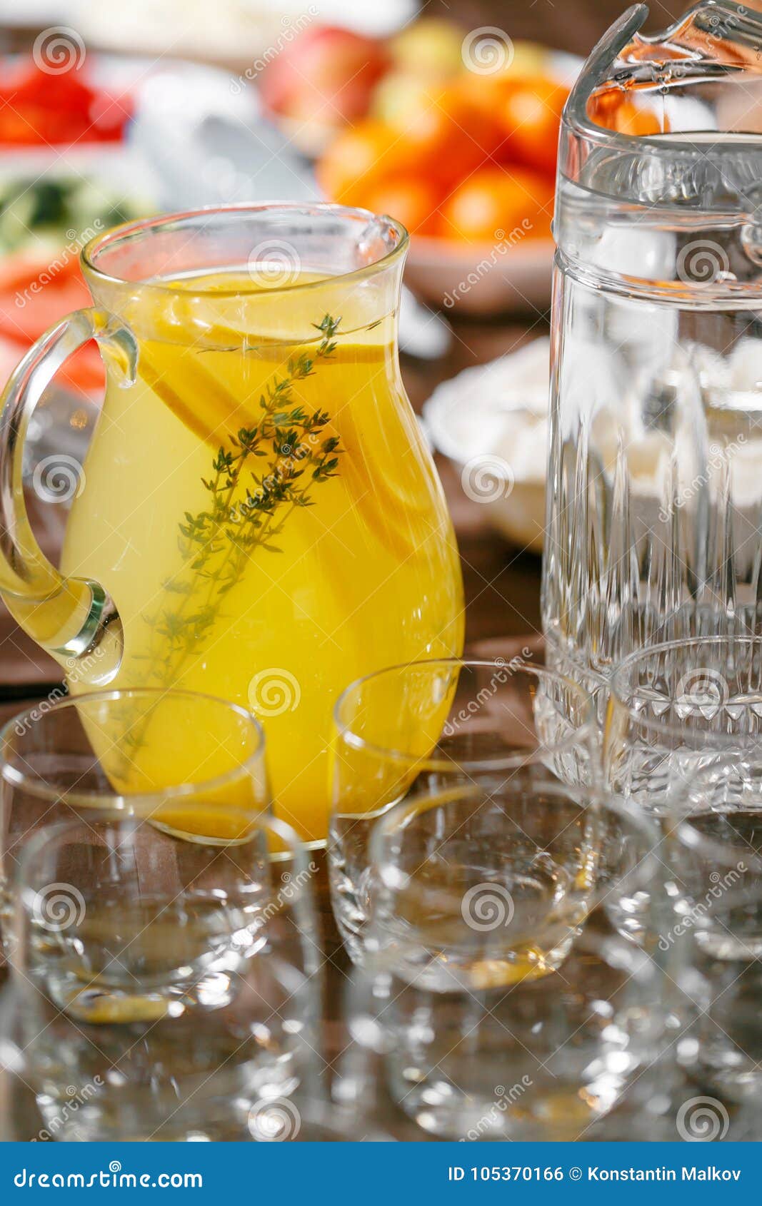 Fruit Juice in the Decanter. Morning Hotel Breakfast Buffet Stock Photo ...