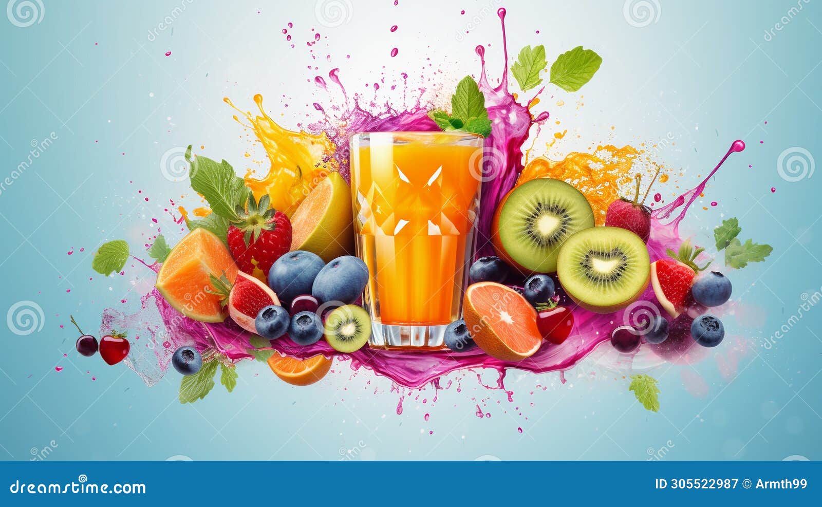 Fruit Juice Splash on Blue Background Stock Illustration - Illustration ...
