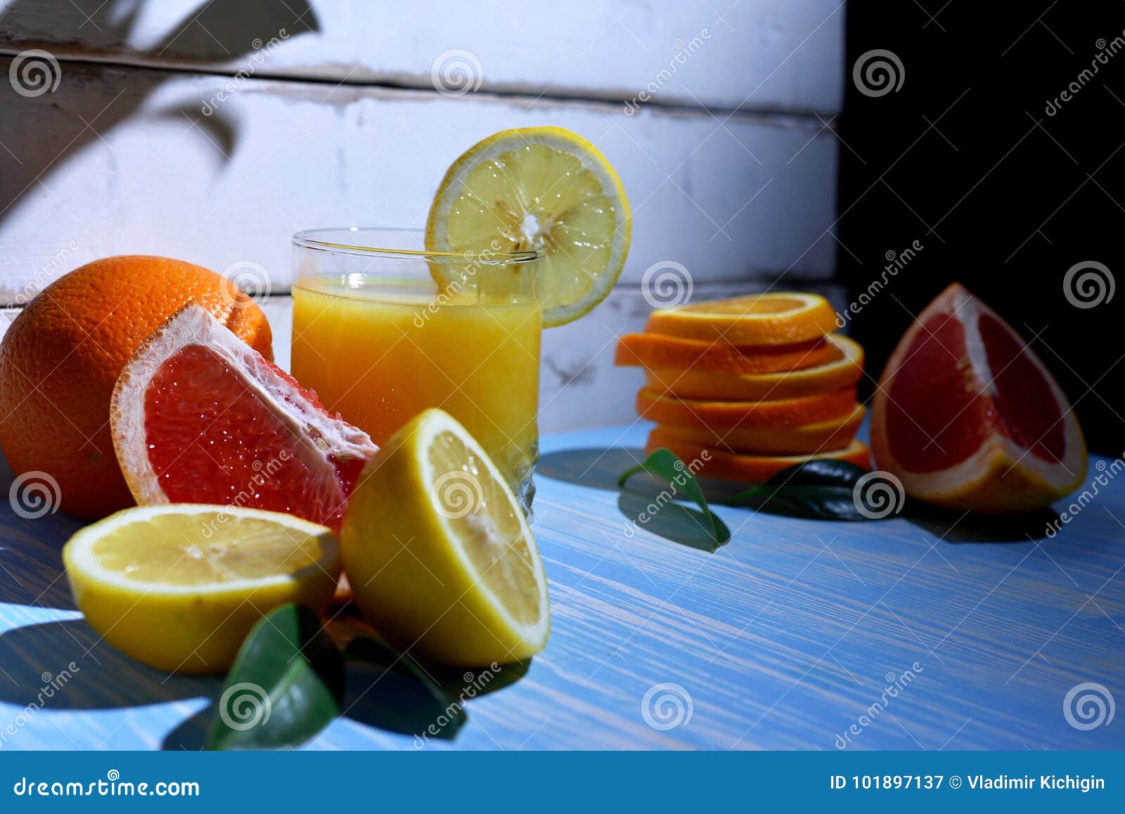 Fruit and Juice on the Table Stock Image - Image of green, lemon: 101897137