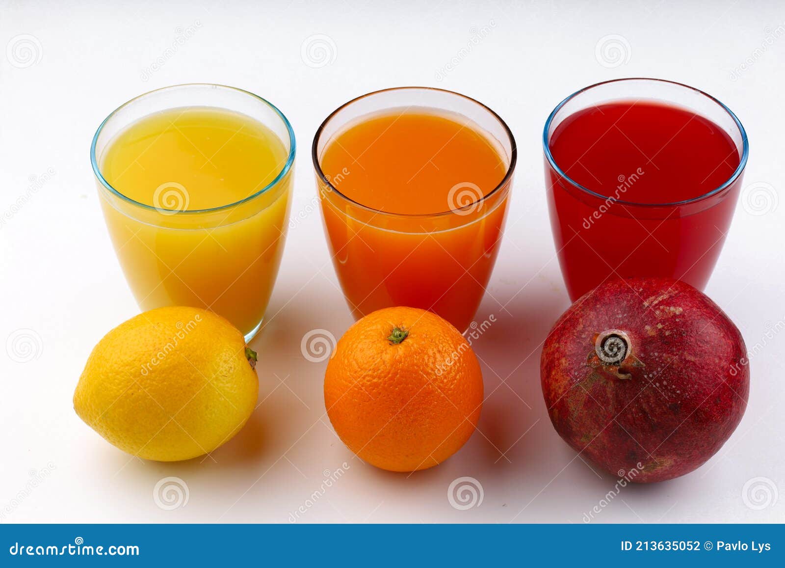 Fruit Juices of Different Color White Background Stock Photo - Image of ...