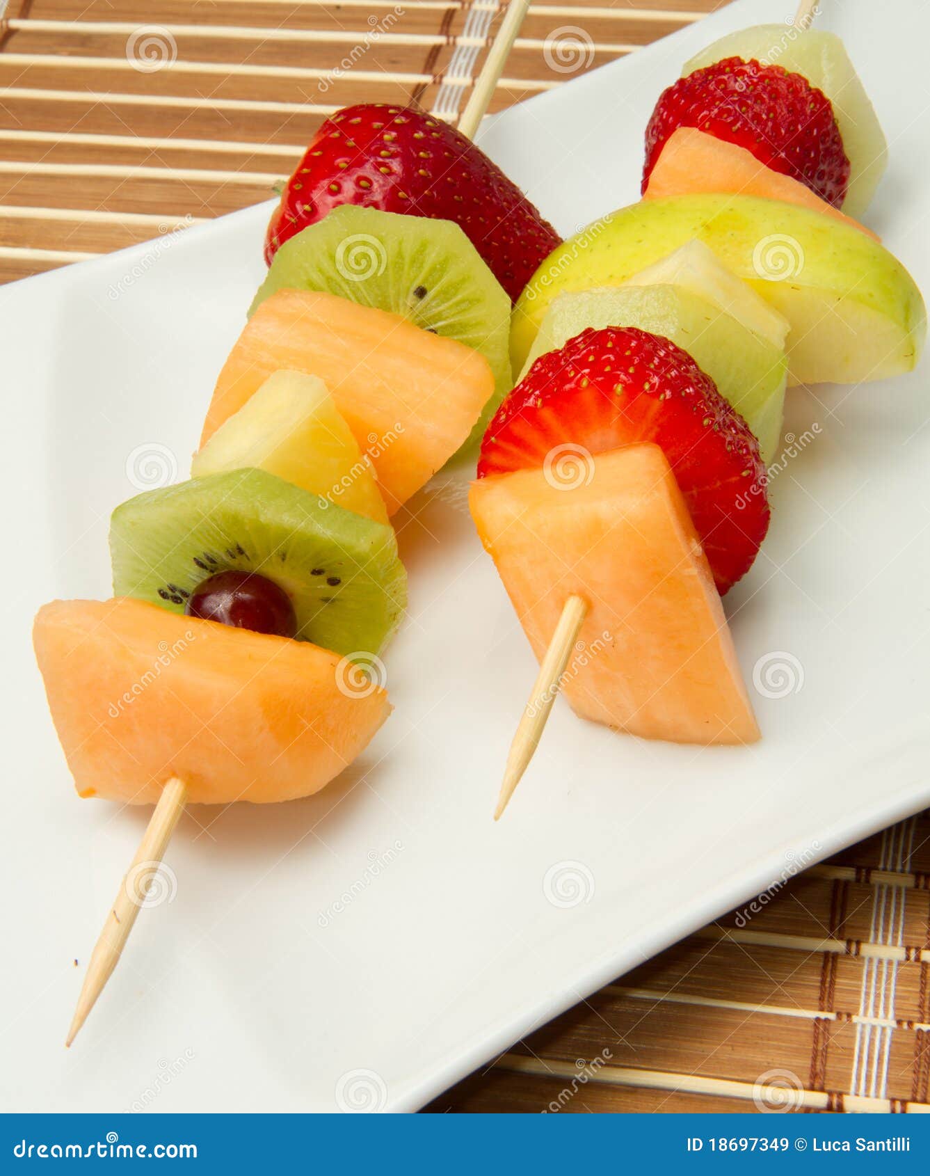 Fruit Kebab stock image. Image of skewers, dessert, plum - 18697349