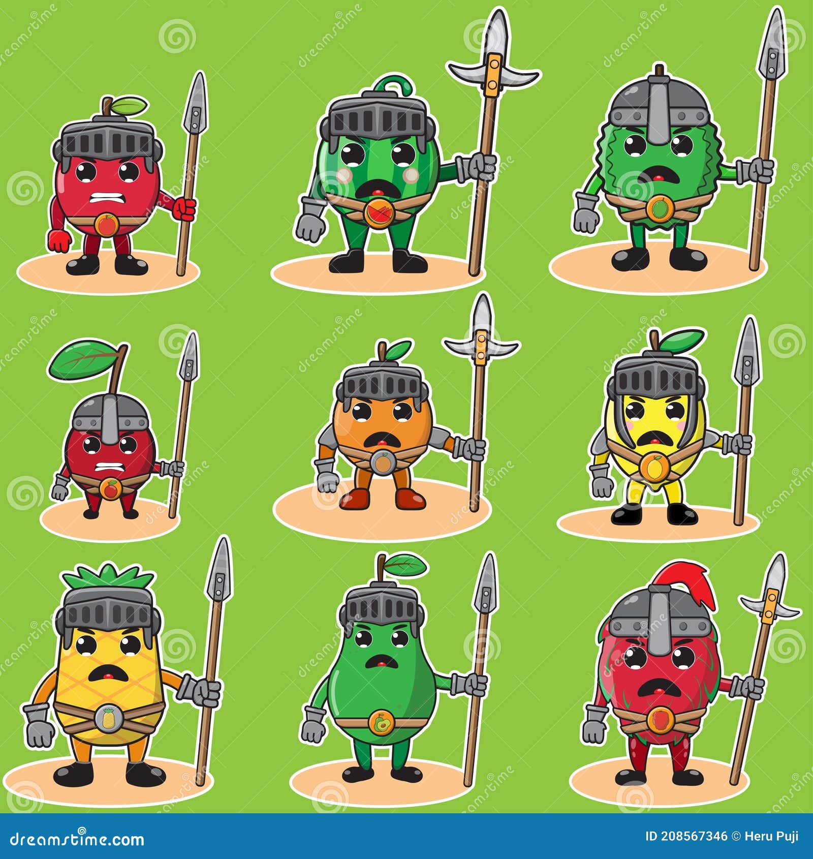 Fruit Knight Two Handed Weapon Set. Stock Vector - Illustration of ...