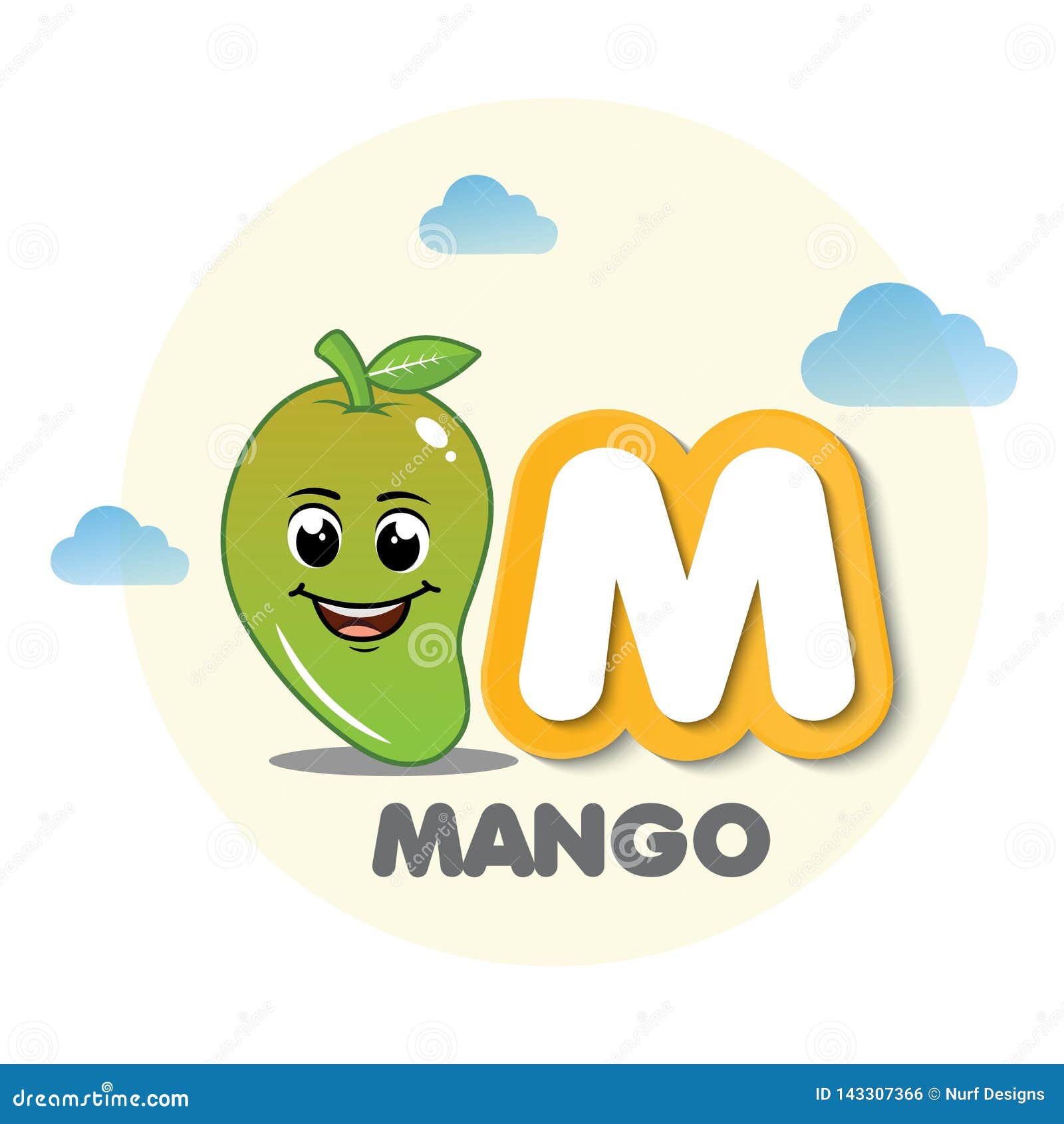 Mango mascot with letter M stock vector. Illustration of cute - 143307366