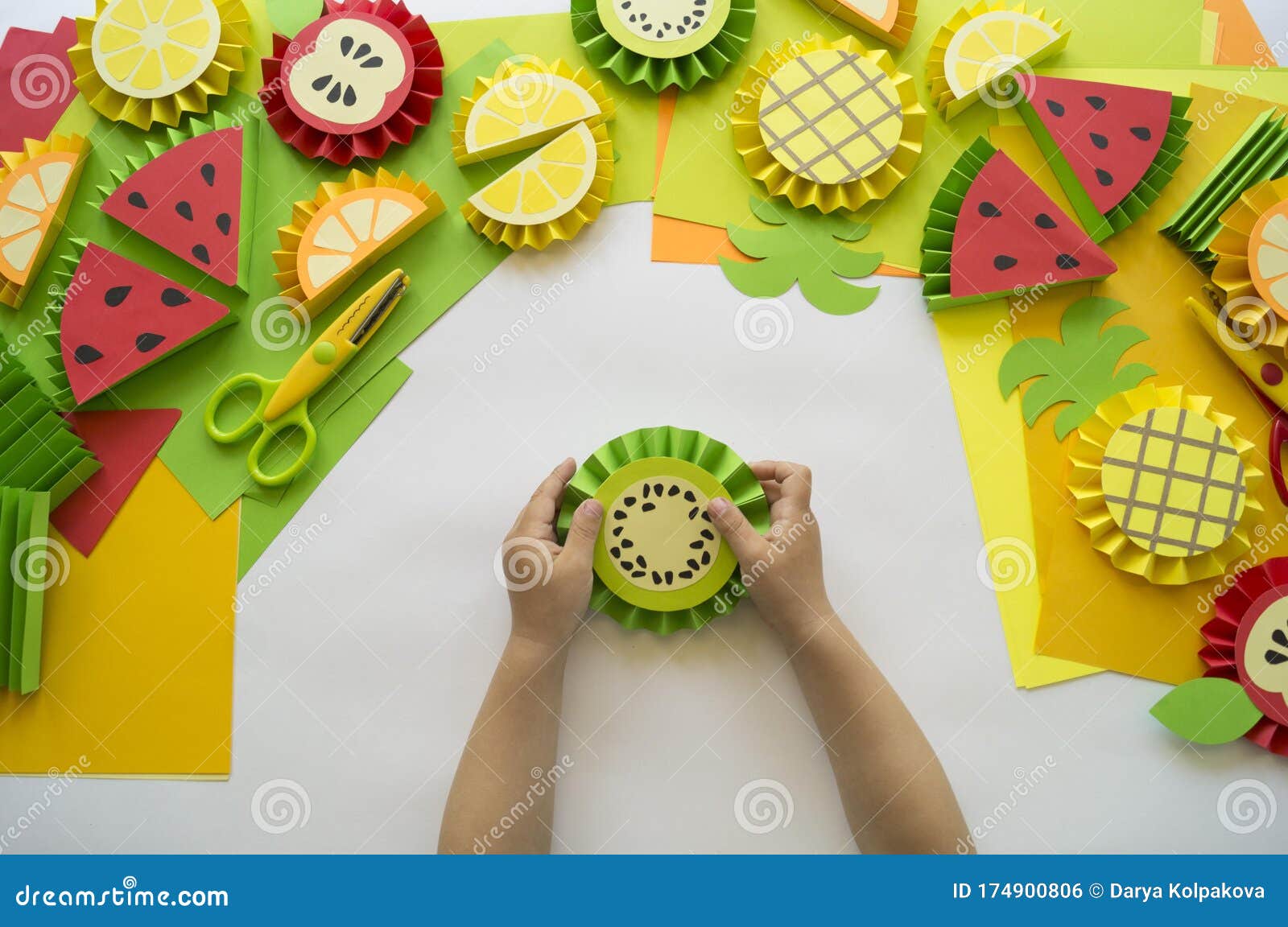 Fruit Made of Craft Paper. Children`s Hands Stock Photo - Image of ...