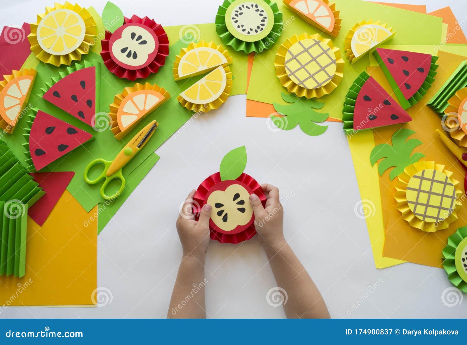 Fruit Made of Craft Paper. Children`s Hands Stock Image - Image of ...