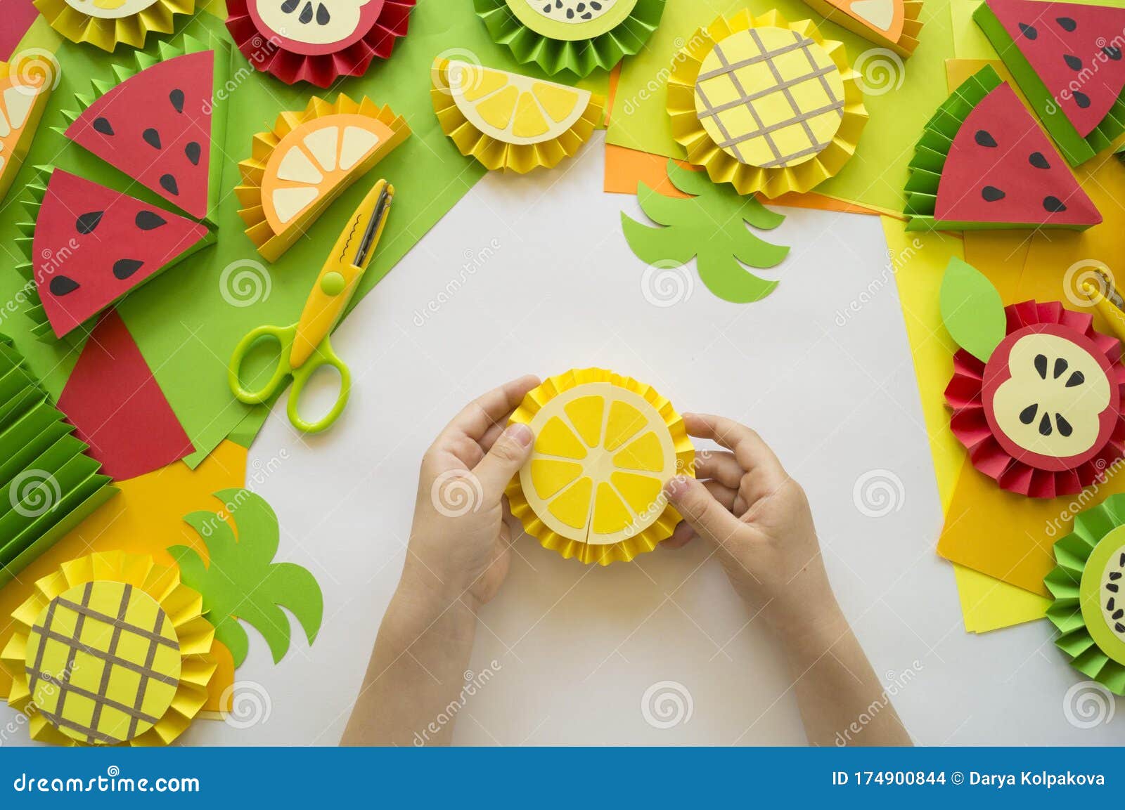 Fruit Made of Craft Paper. Children`s Hands Stock Photo - Image of ...