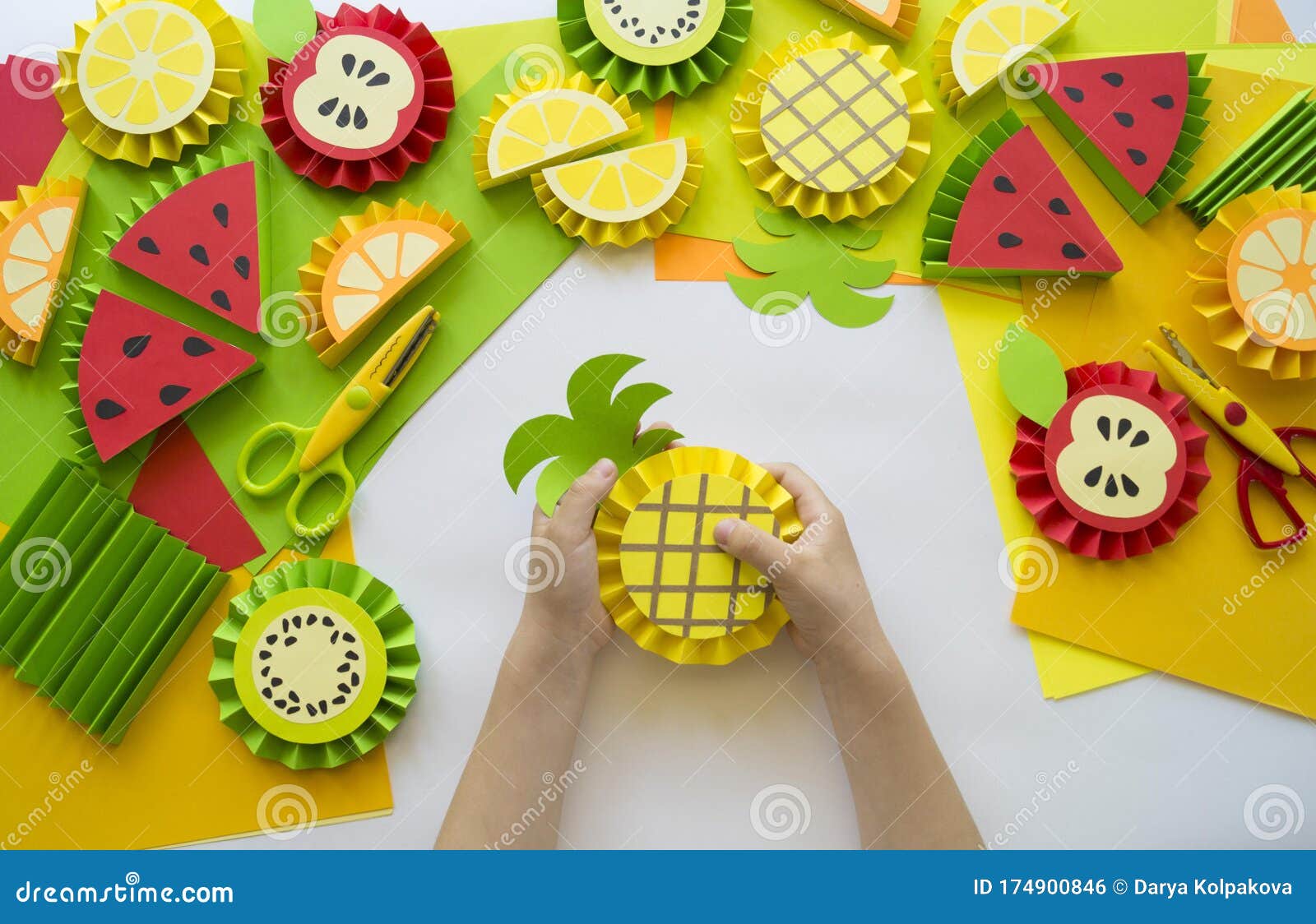 Fruit Made of Craft Paper. Children`s Hands Stock Photo - Image of ...