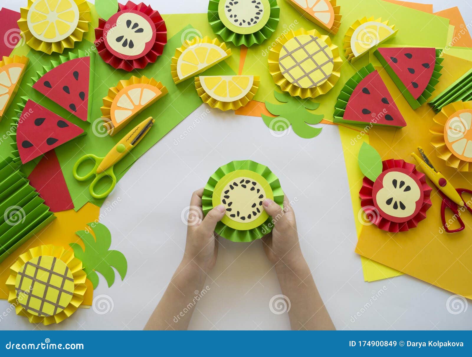 Fruit Made of Craft Paper. Children`s Hands Stock Image - Image of ...
