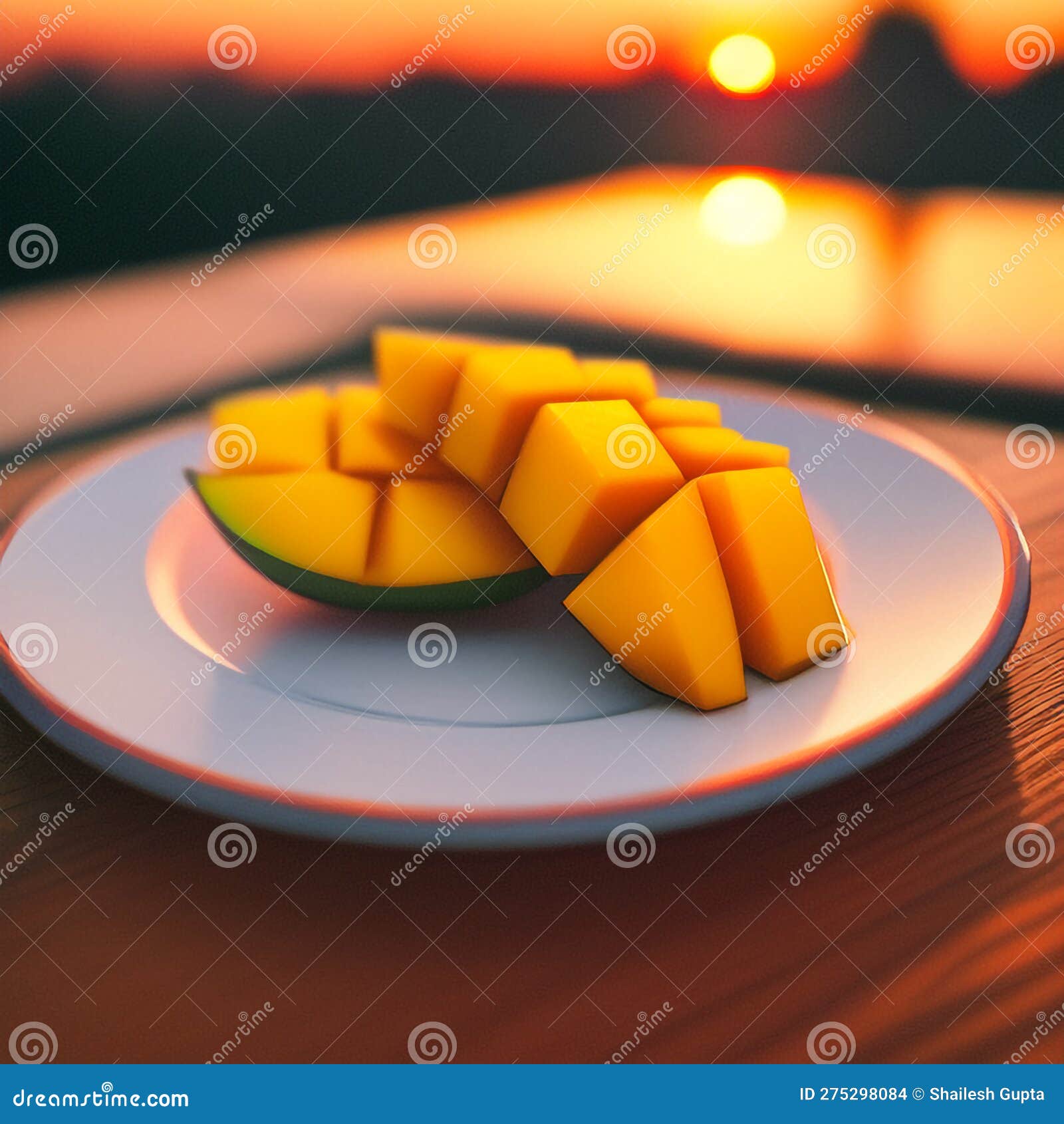 Fruit Mango on Plate Vector Illustration Stock Illustration ...