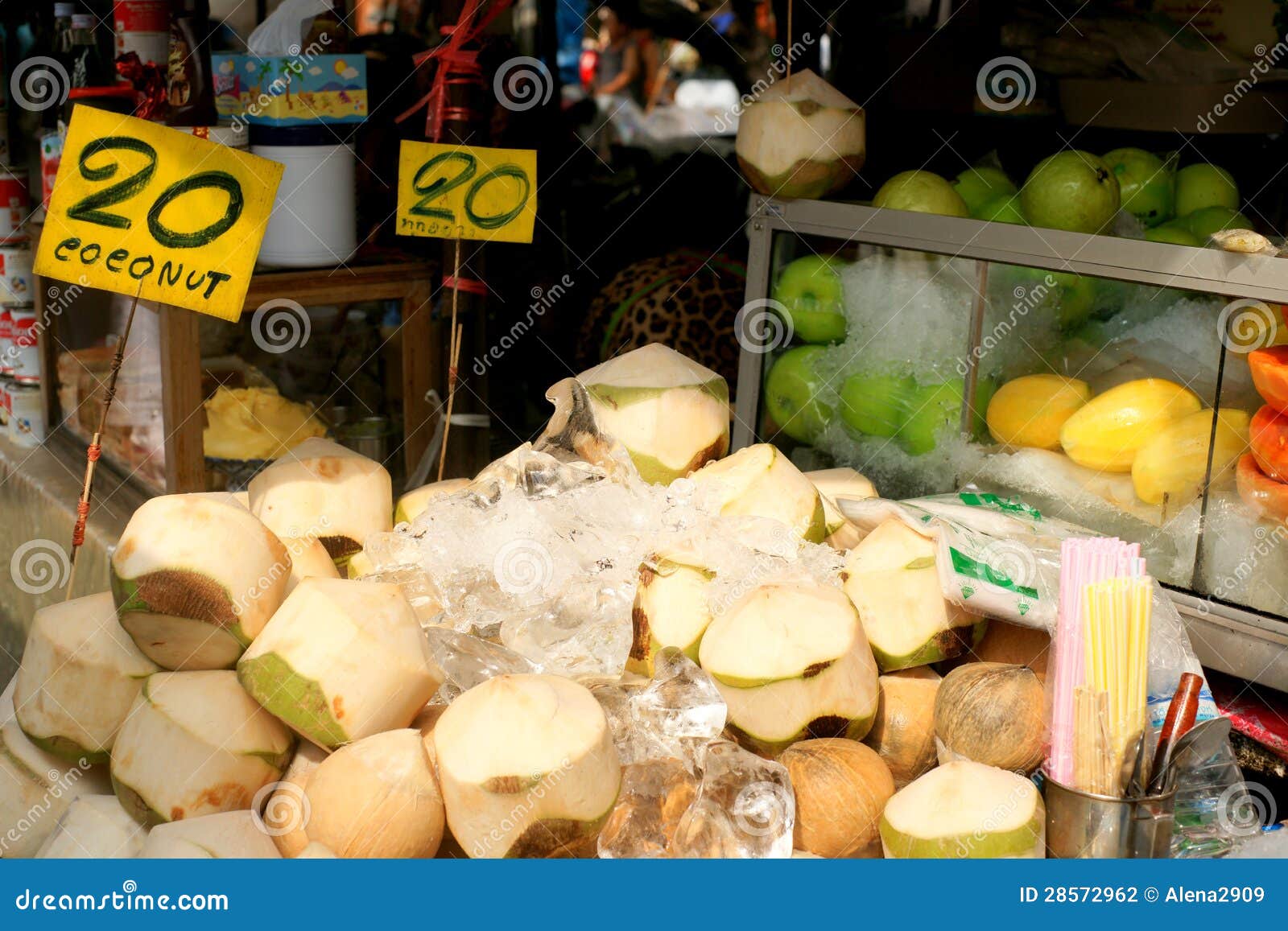 Fruit market. Coconuts. stock photo. Image of drink, baht - 28572962