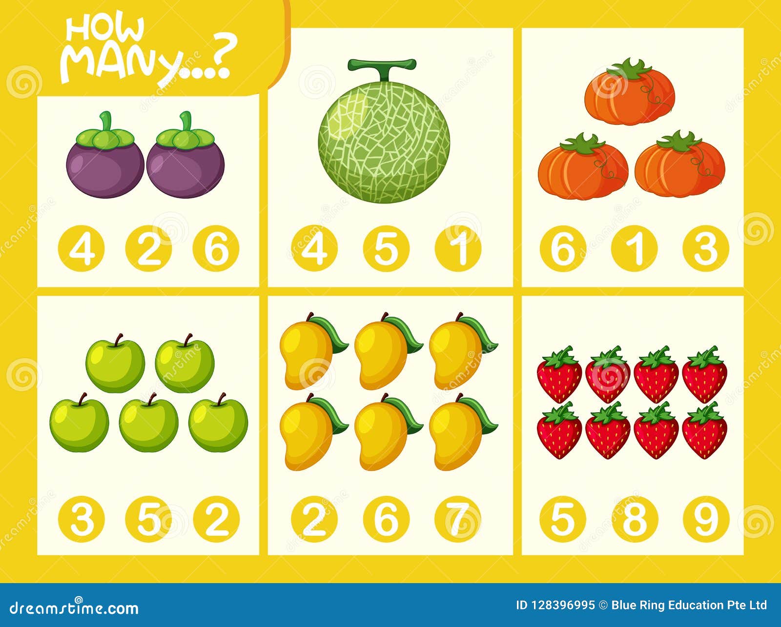 Fruit Math Number Worksheet Stock Vector - Illustration of worksheet ...