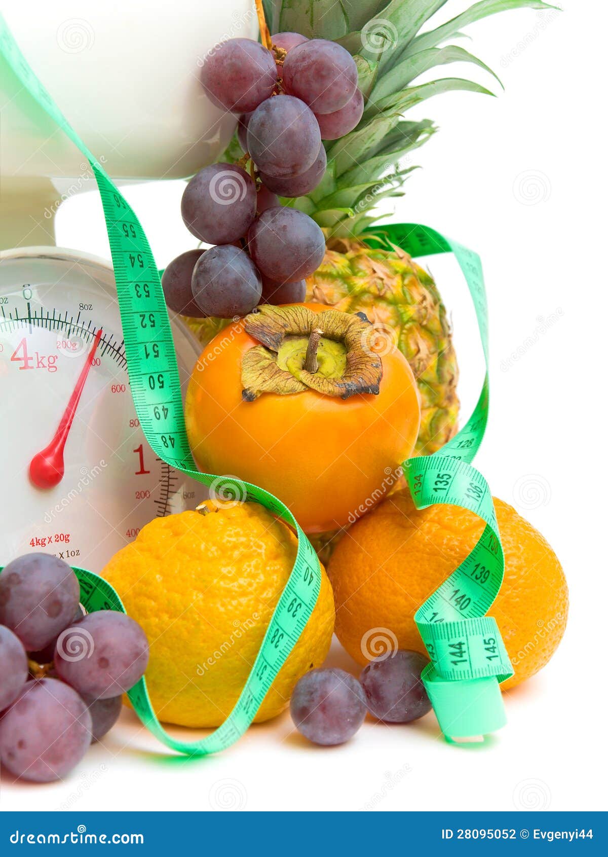 Fruit, Measuring Tape and Scales Stock Photo - Image of vertical ...