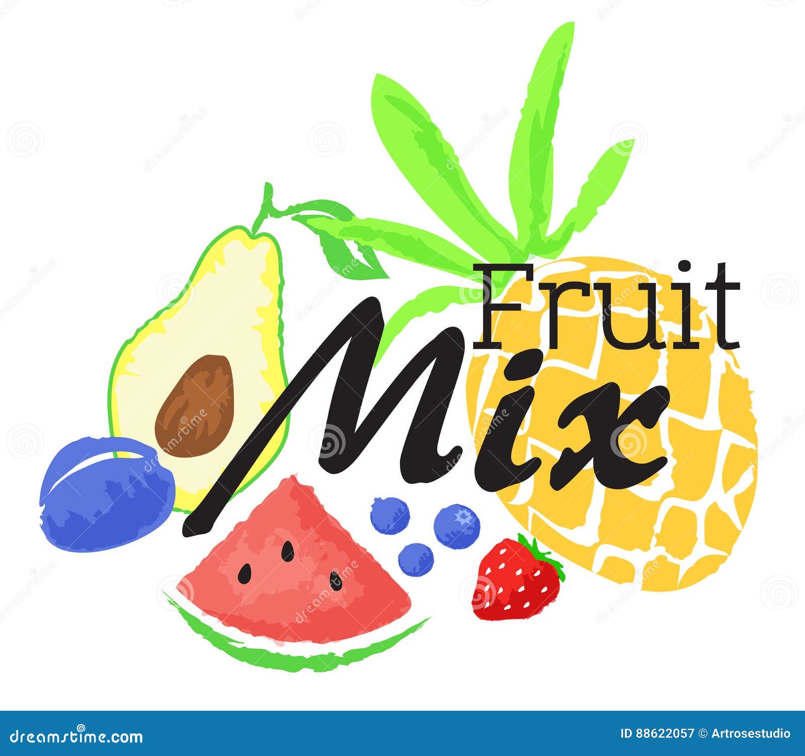 Fruit Mix Sticker in Watercolor Style Stock Vector - Illustration of ...