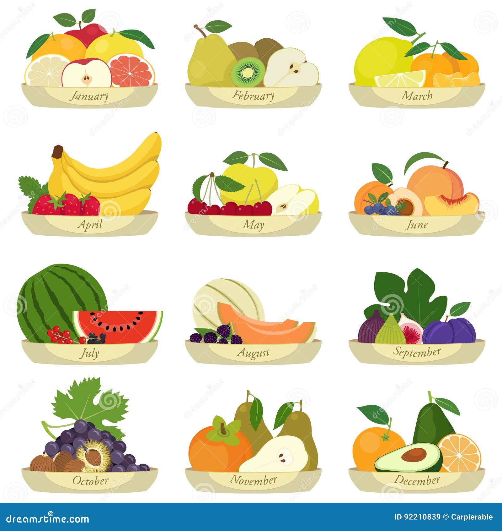 Fruit of months stock vector. Illustration of isolated - 92210839