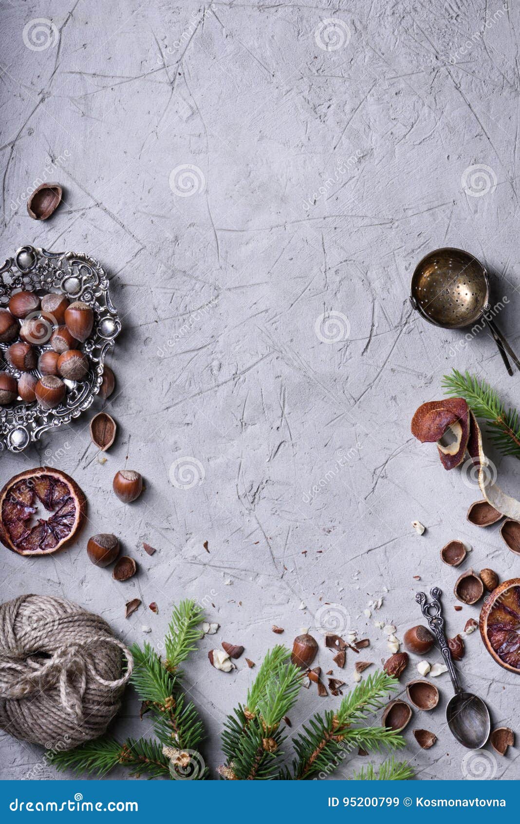 Fruit and Nuts Christmas Food Frame, Top View. Stock Image - Image of ...