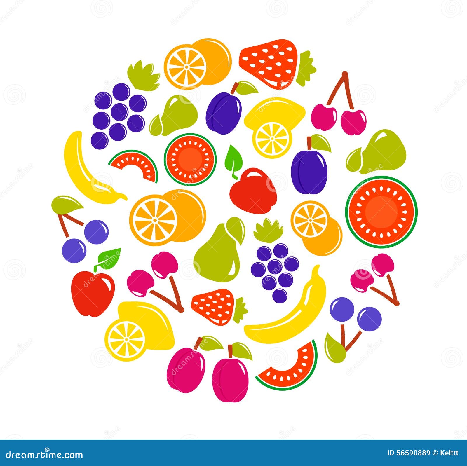 Fruit objects in round stock illustration. Illustration of food - 56590889
