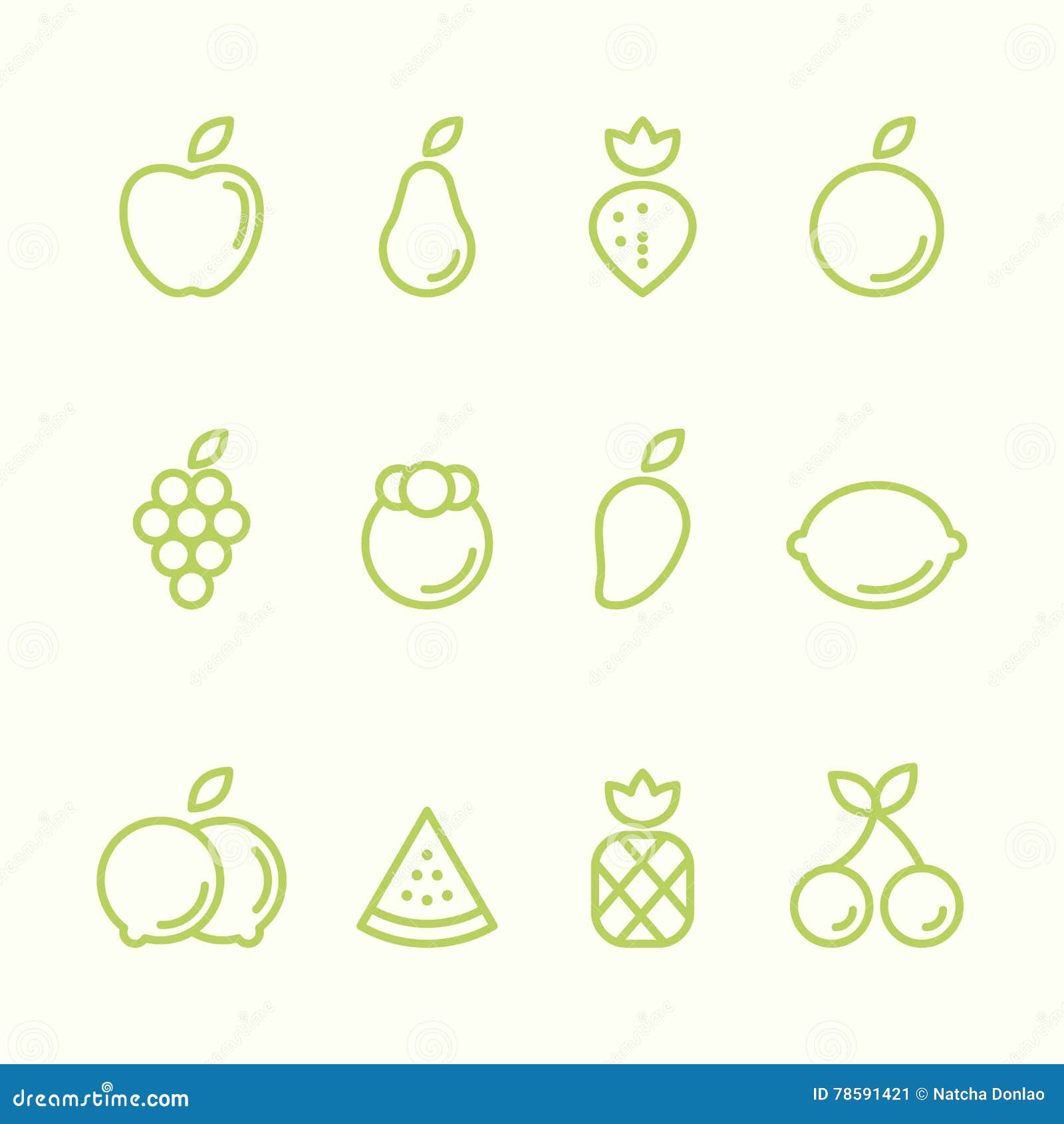 Fruit Outline Icon Set Flat Design Vector Illustration Stock Vector ...