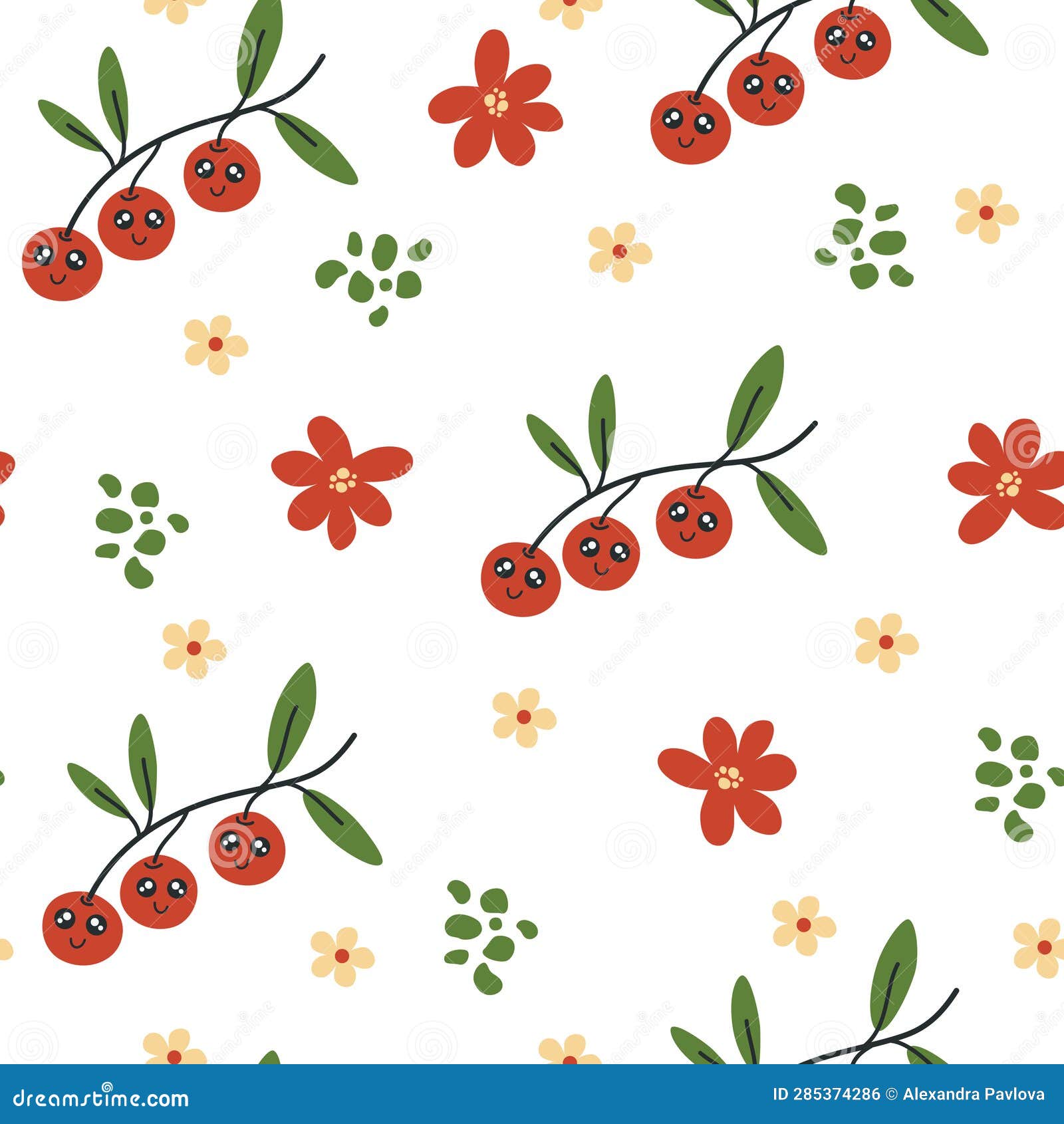 Berries Character Seamless Pattern. Berries with Smiley Face and ...