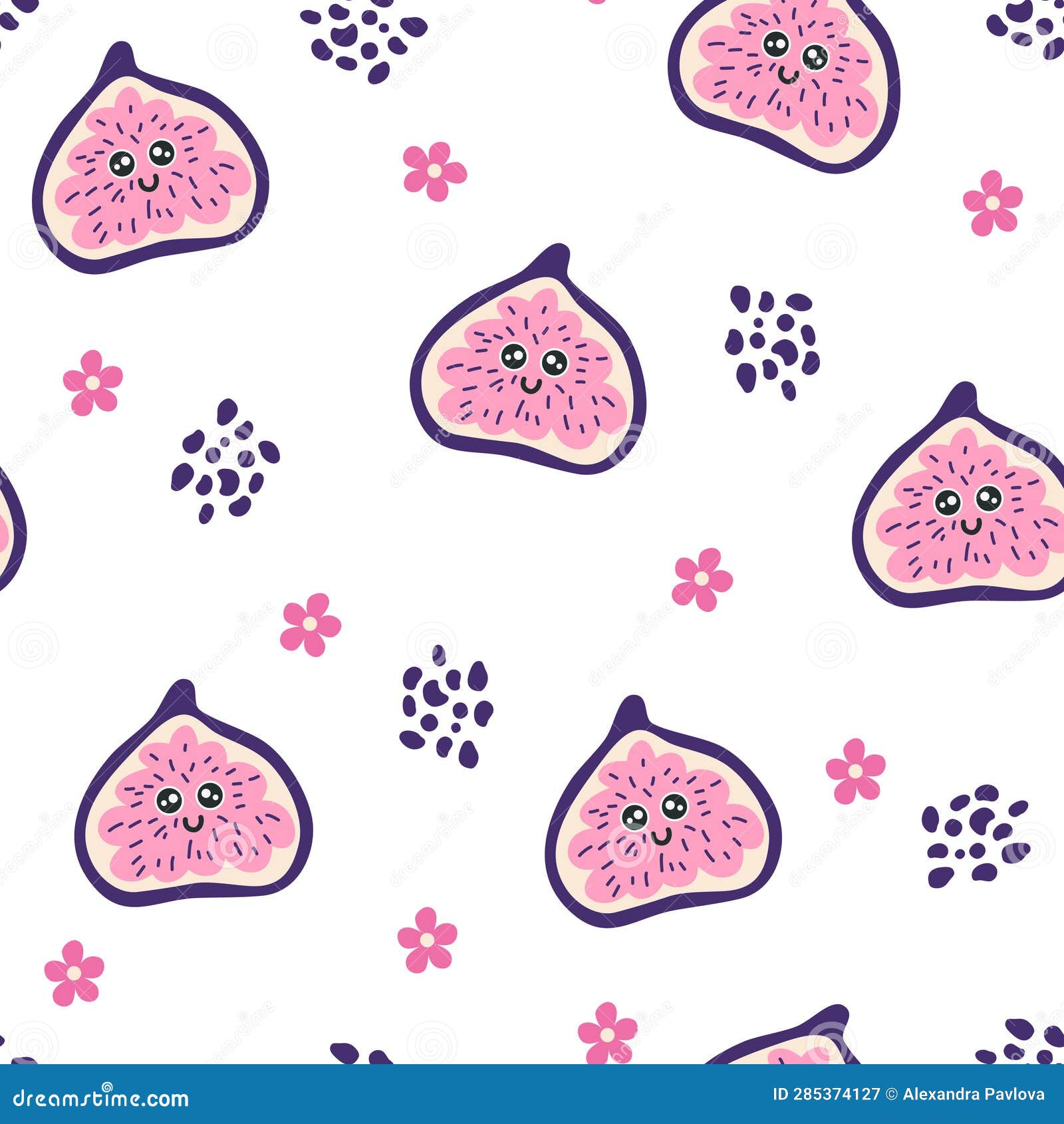 Fig Character Seamless Pattern. Fig with Smiley Face. Creative Texture ...
