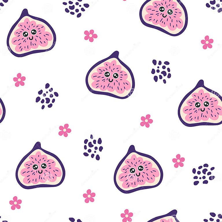 Fig Character Seamless Pattern. Fig with Smiley Face. Creative Texture ...