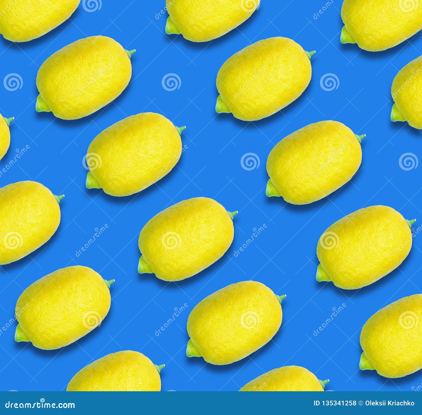 Fruit Pattern. Pattern of Yellow Lemons on a Blue Background Stock ...