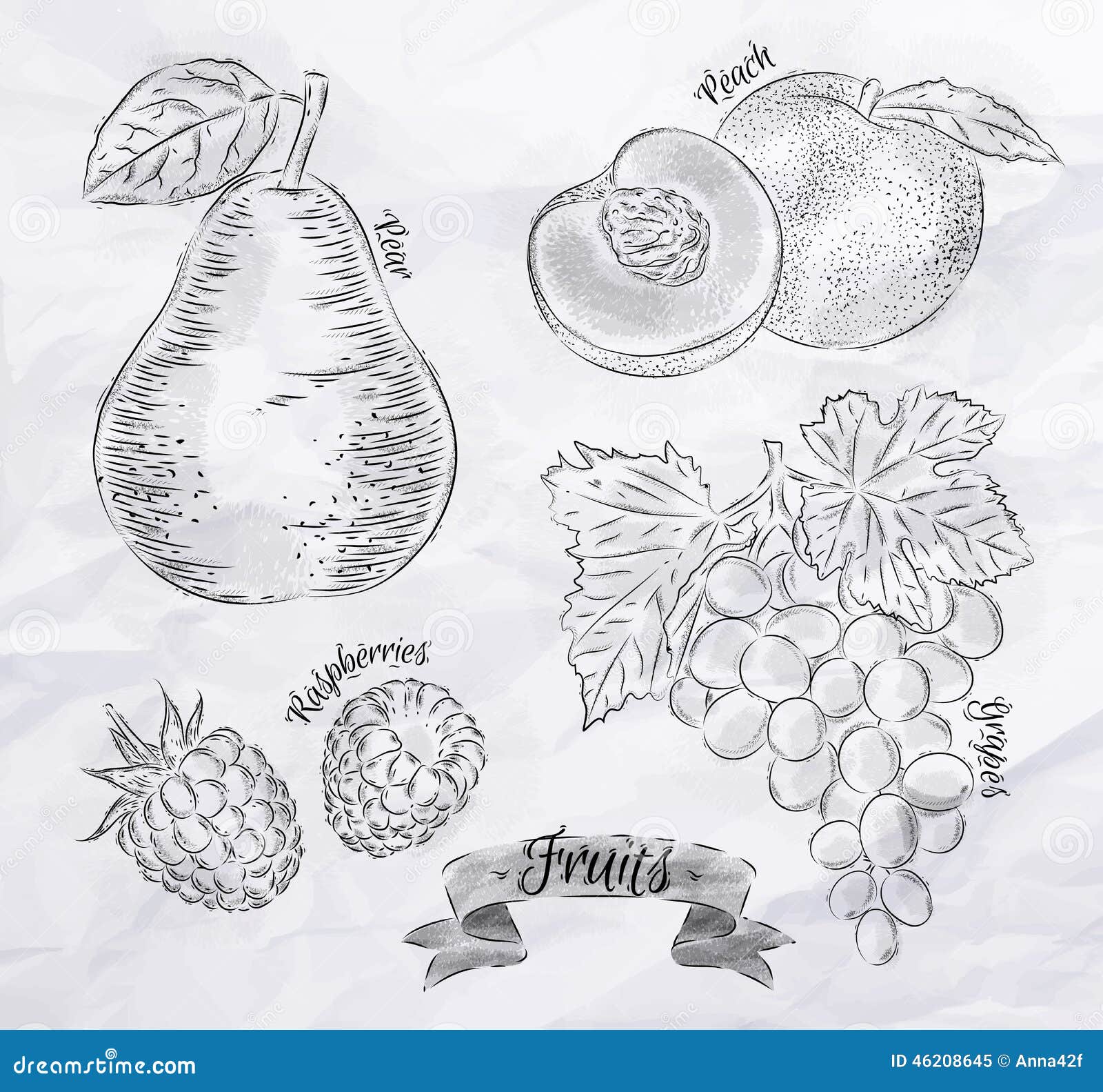 PEAR PEACH LABELS Vertical Sketch Vector Illustration Set Stock ...