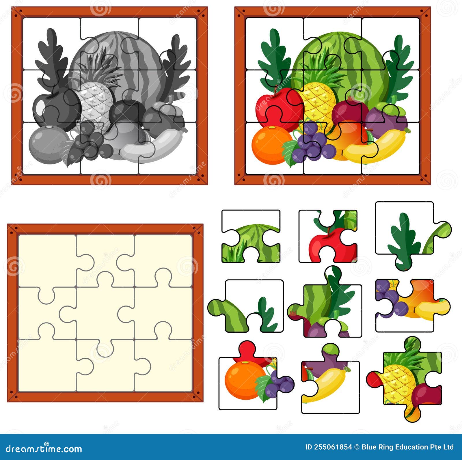 Fruit Photo Puzzle Game Template Stock Vector - Illustration of blank ...