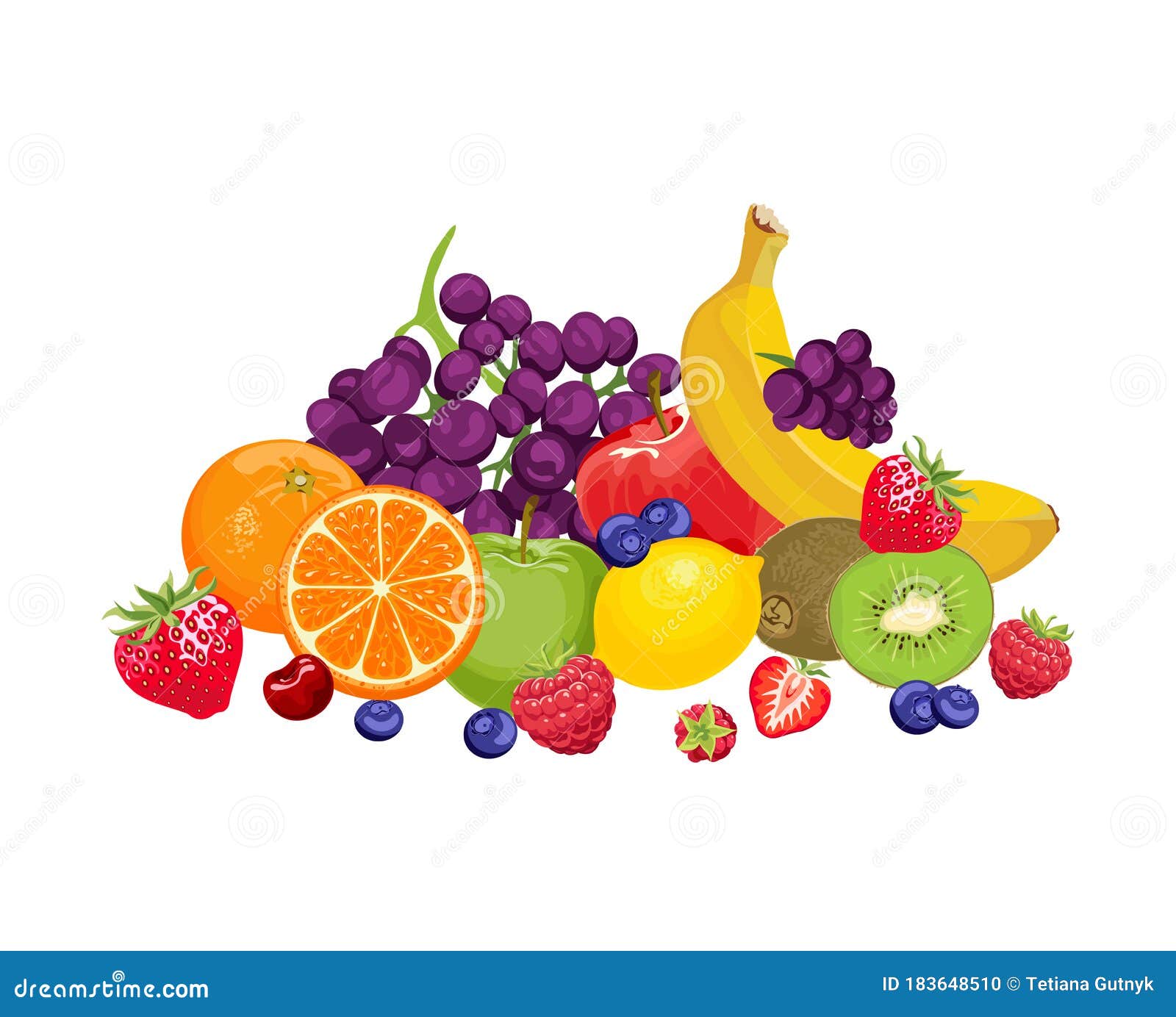 Set Of Different Ripe Fruits And Vegetables In All Colors Of Rainbow ...