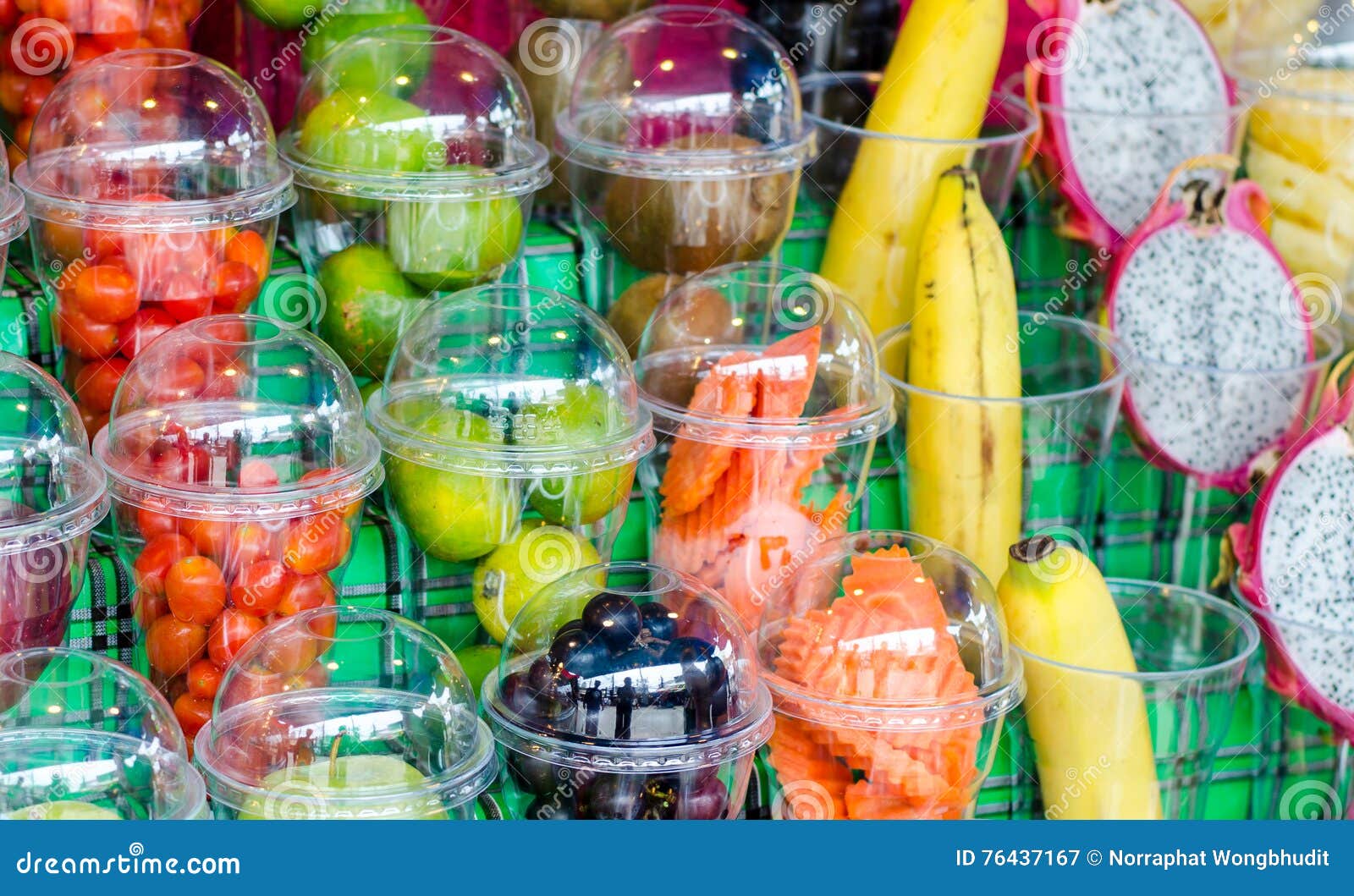 Fruit in plastic cups stock image. Image of cantaloupe - 76437167