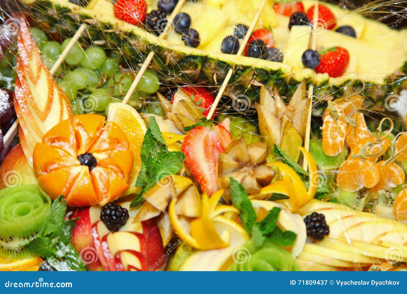 Fruit Plate. Platter of Assorted Fresh Fruit and Cheese. Stock Image ...