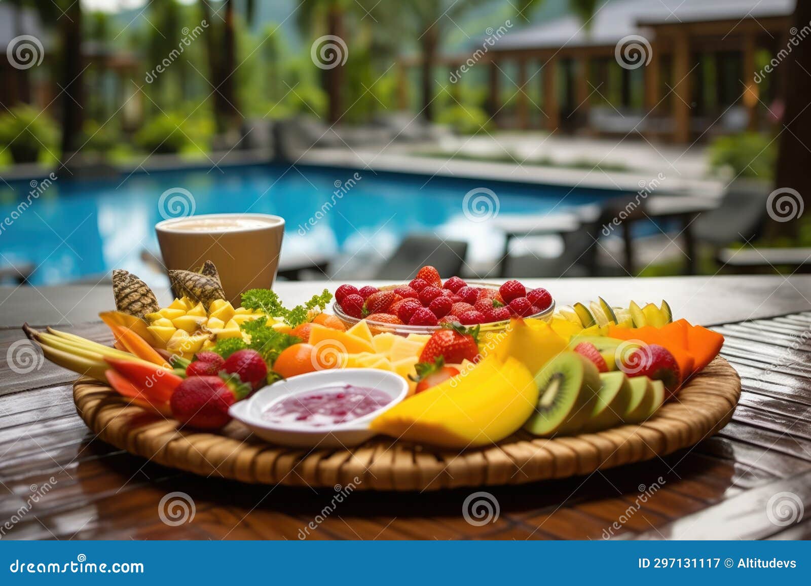 Fruit Platter on a Table Next To a Hot Spring Stock Image - Image of ...