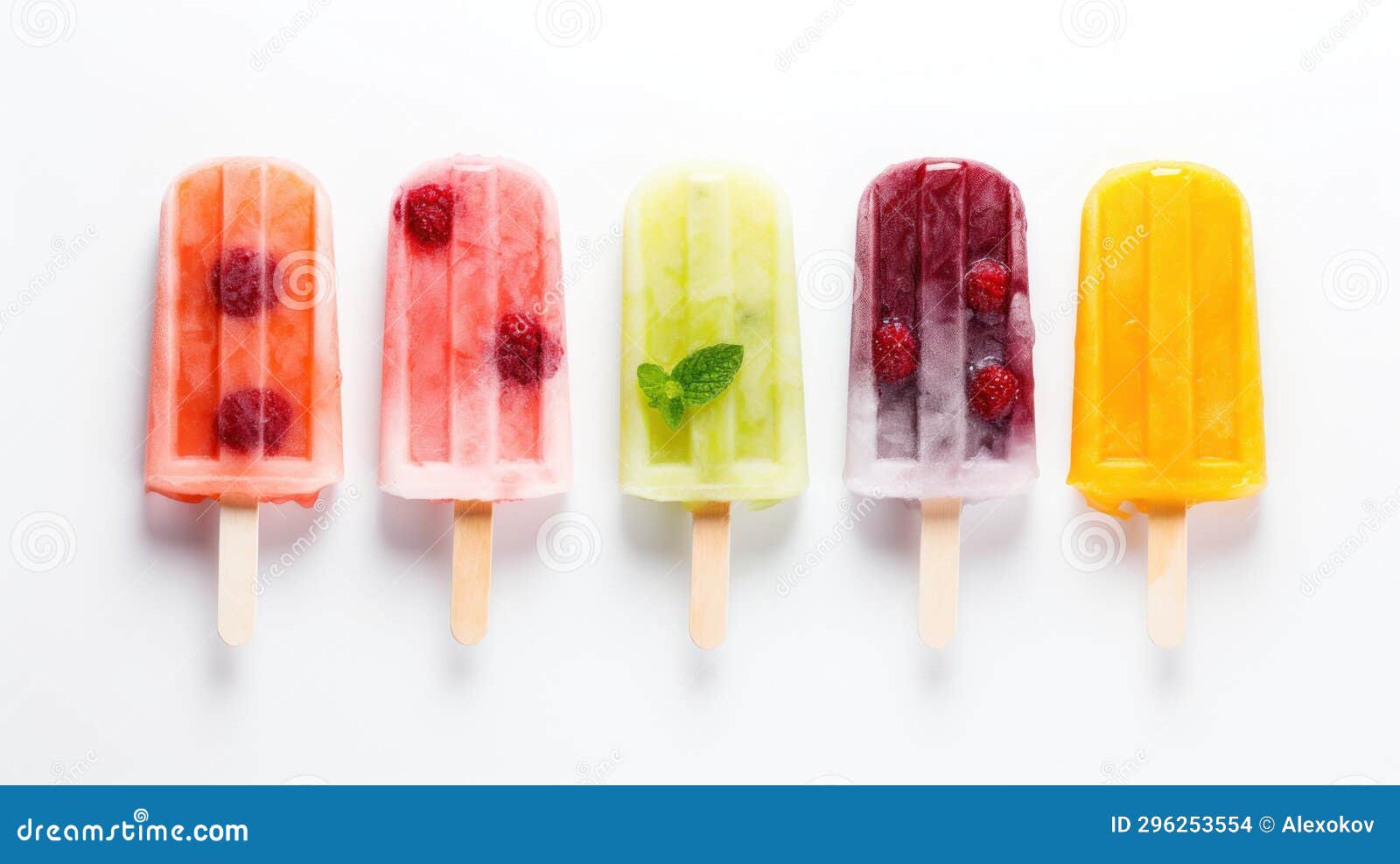 Fruit Popsicles In Pastel Colors On Blue Background Cartoon Vector ...