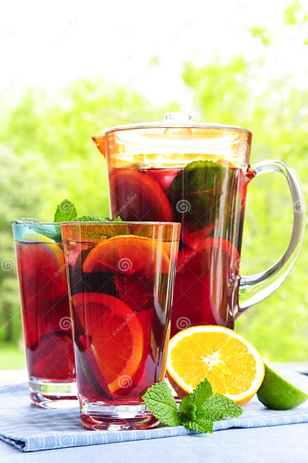 Fruit Punch in Pitcher and Glasses Stock Photo - Image of orange, clear ...