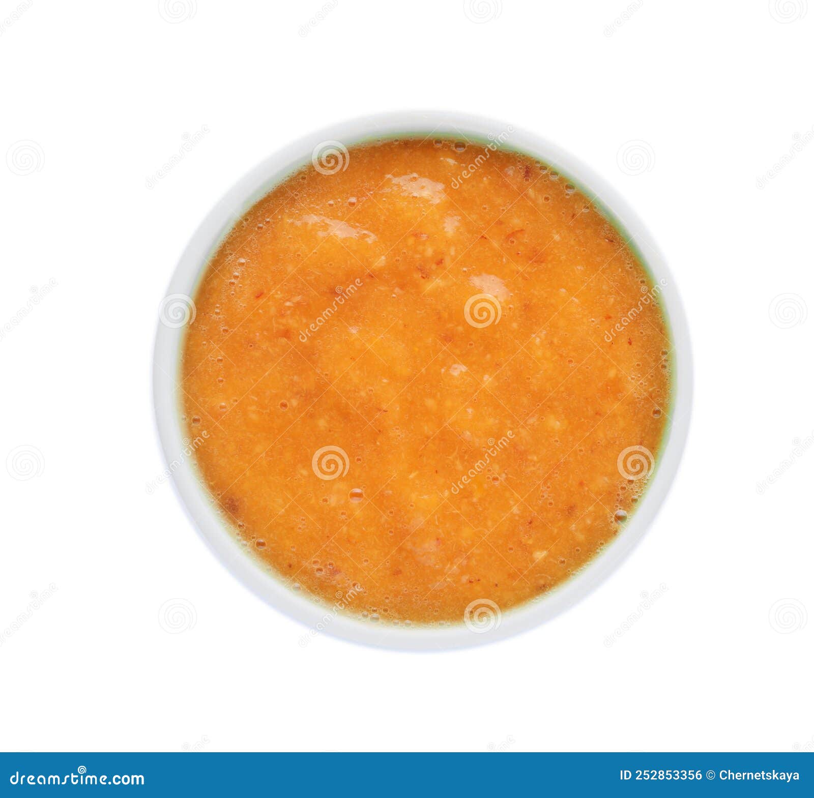 Fruit Puree in Bowl Isolated on White, Top View Stock Photo - Image of ...
