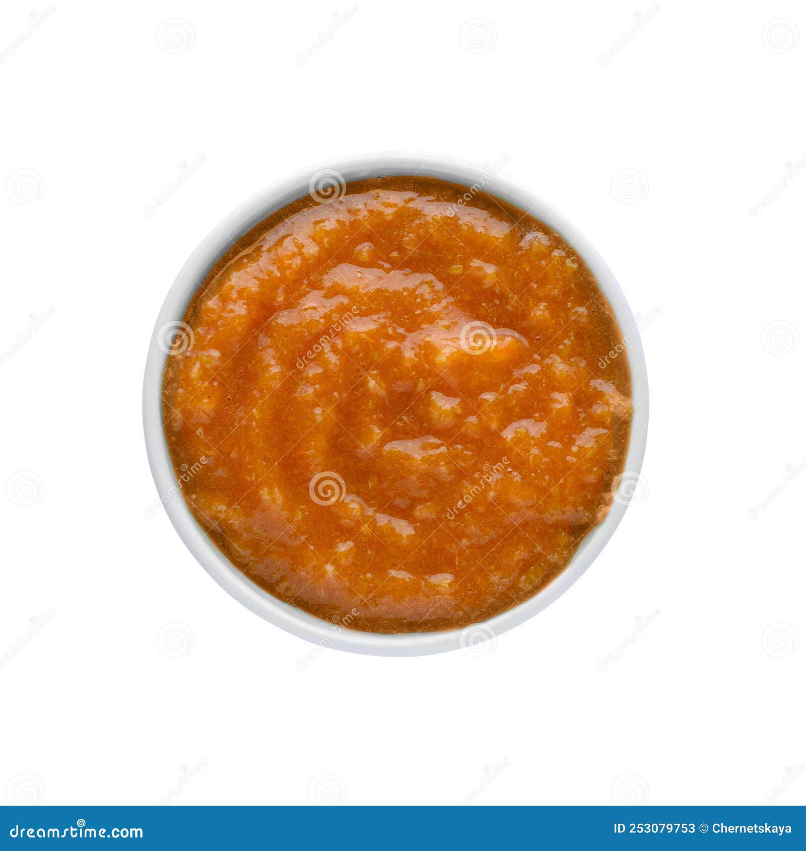 Fruit Puree in Bowl Isolated on White, Top View Stock Image - Image of ...